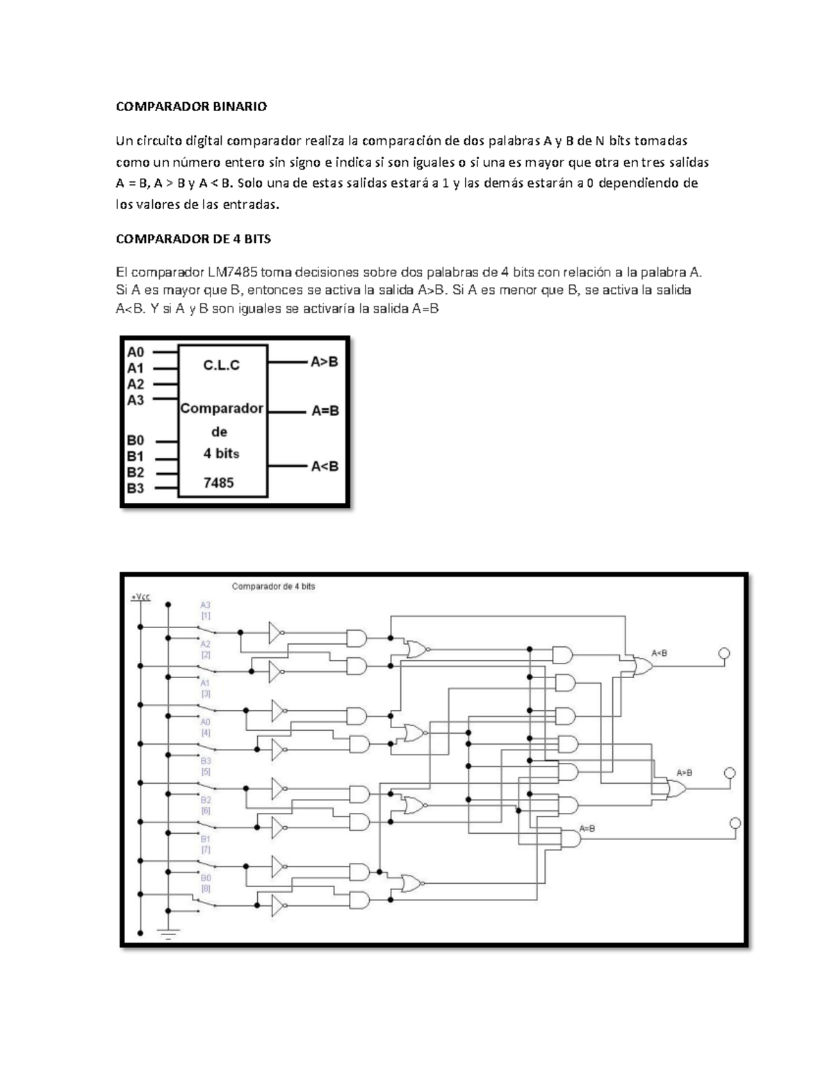 157585862- Comparador- Binario - COMPARADOR BINARIO Un circuito digital comparador realiza la ...