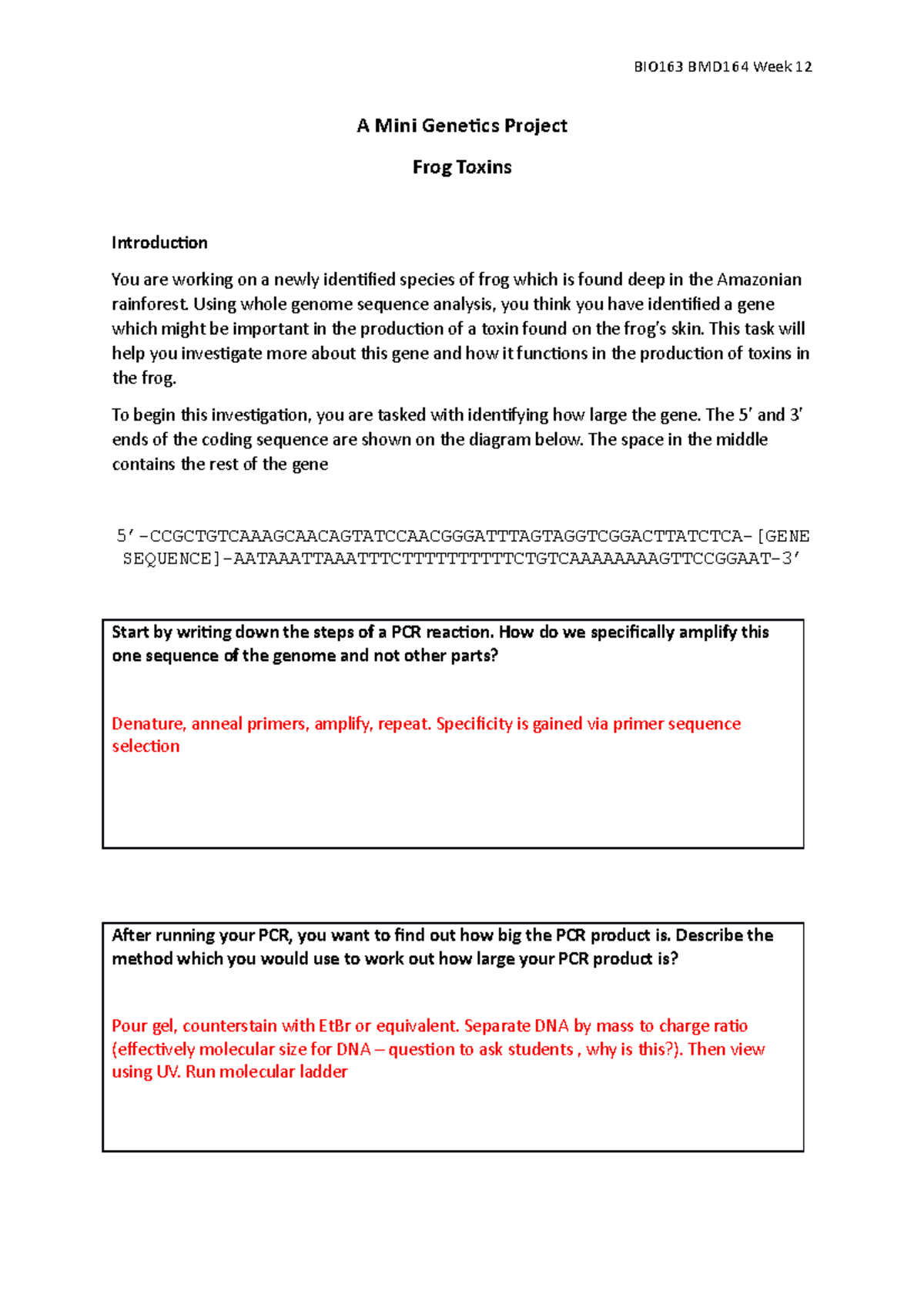 A Genetics Project answers - A Mini Genetics Project Frog Toxins ...