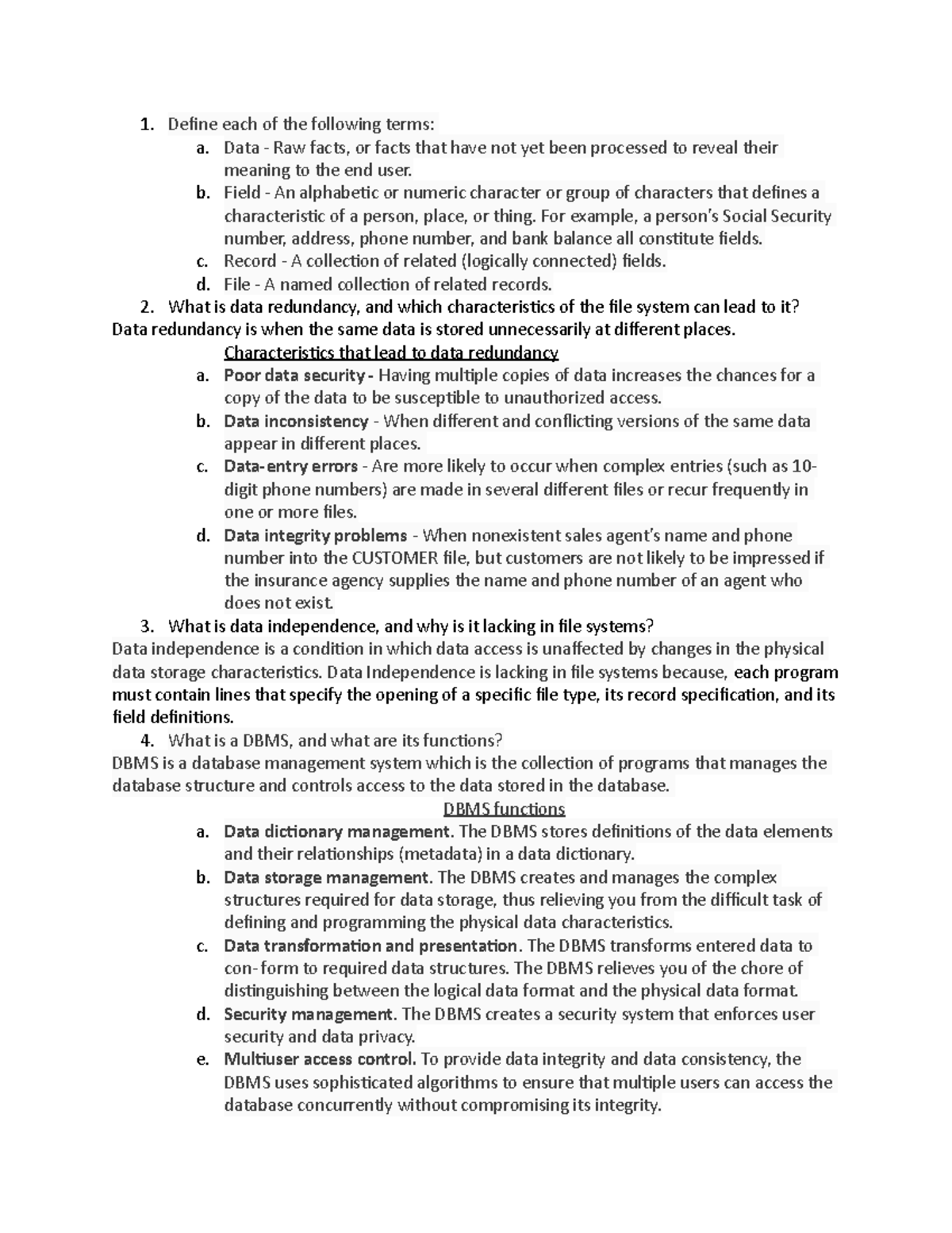 Assignment 1 - Cousre material - Define each of the following terms: a ...
