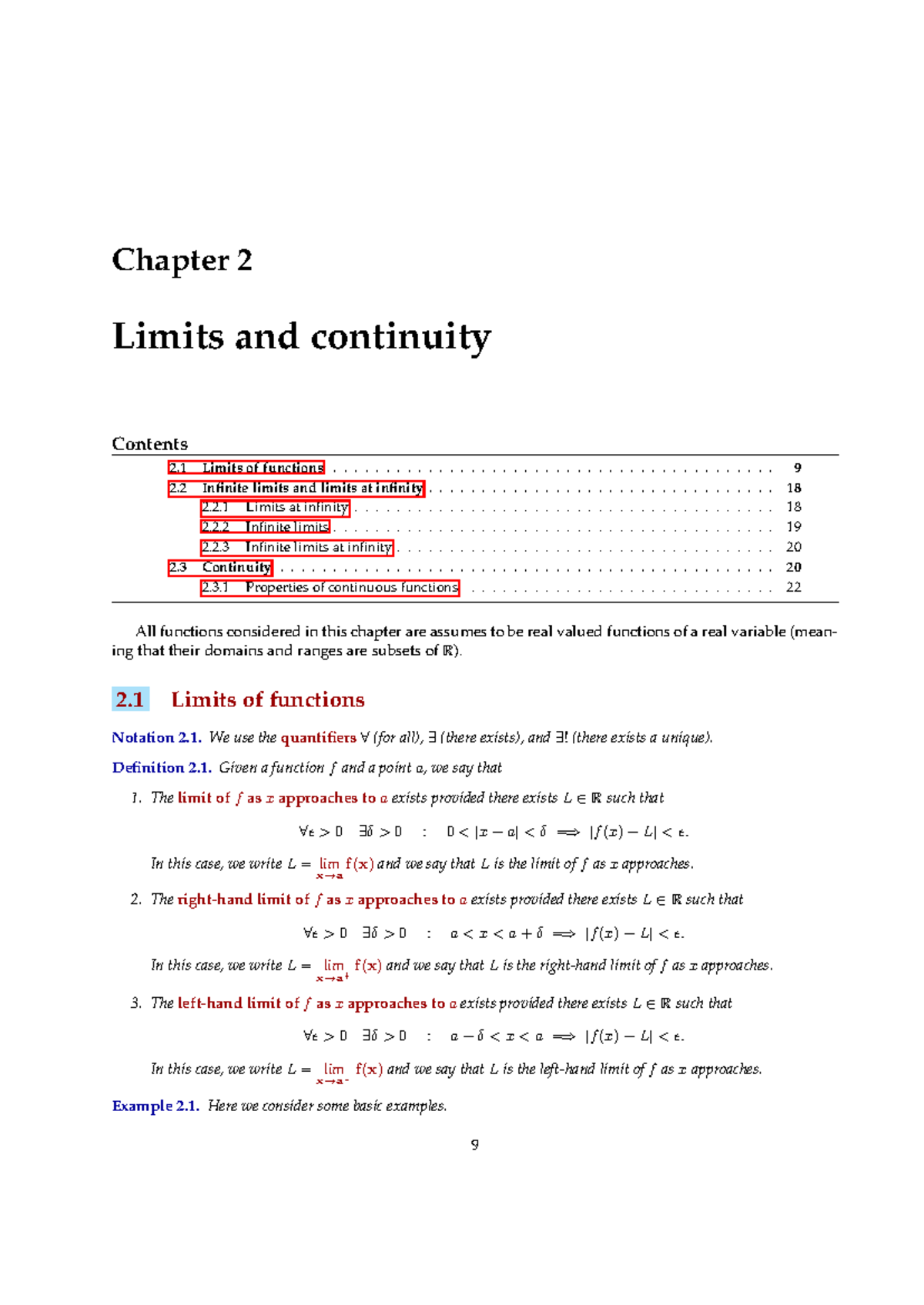 Ch2-Limitsand Continuity - Chapter 2 Limits and continuity Contents 2 Limits of - Studocu