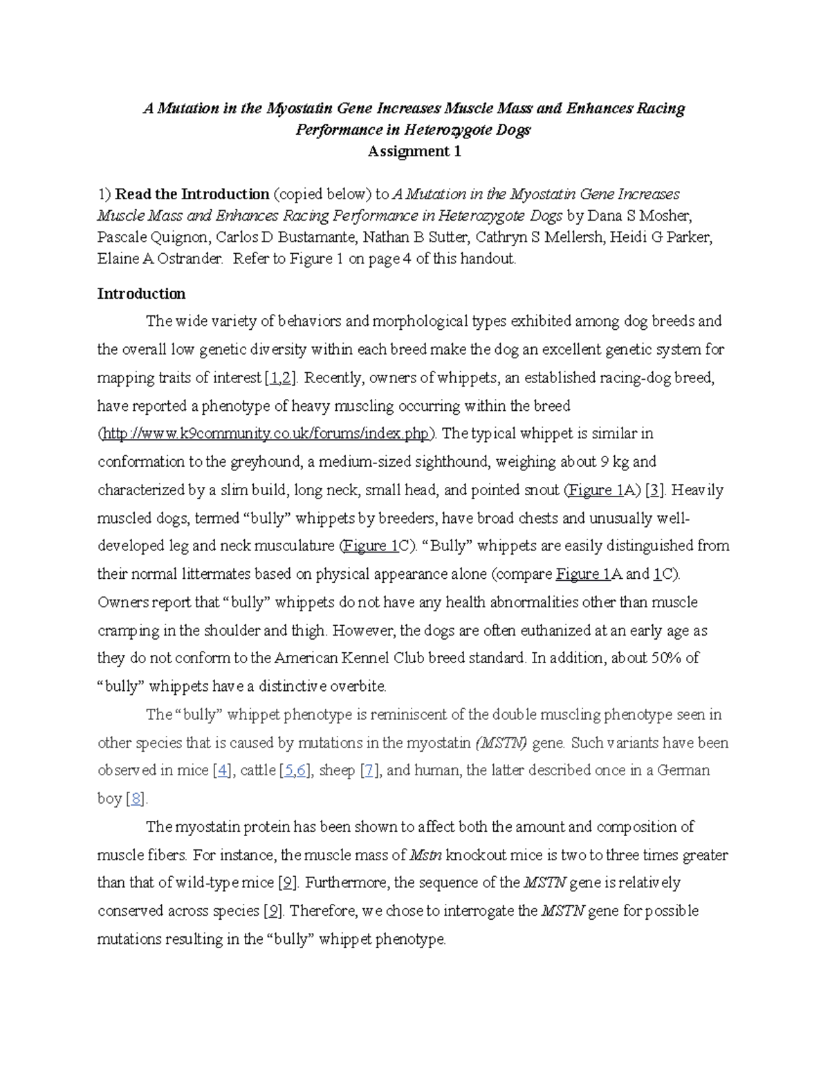 Homework 1 - Concept Map and Figure 1 - A Mutation in the Myostatin ...