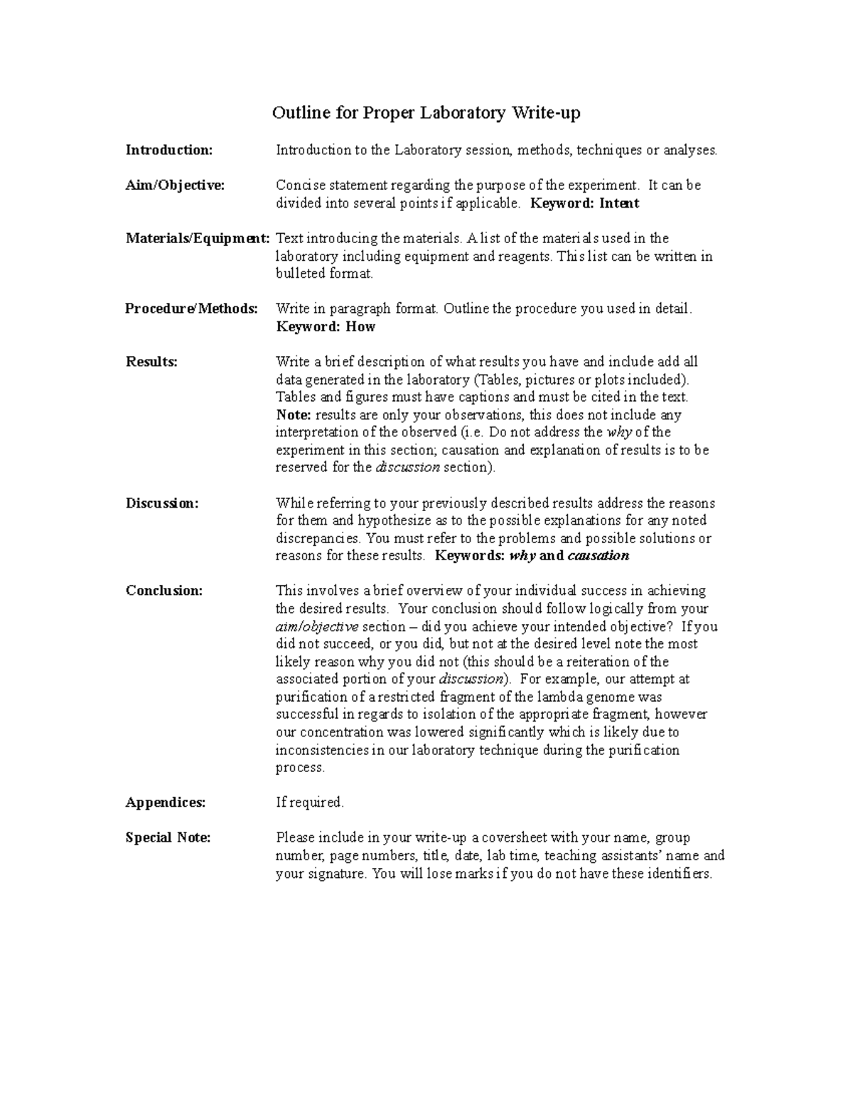 Outline for the Laboratory Report 2022NSC - Outline for Proper ...