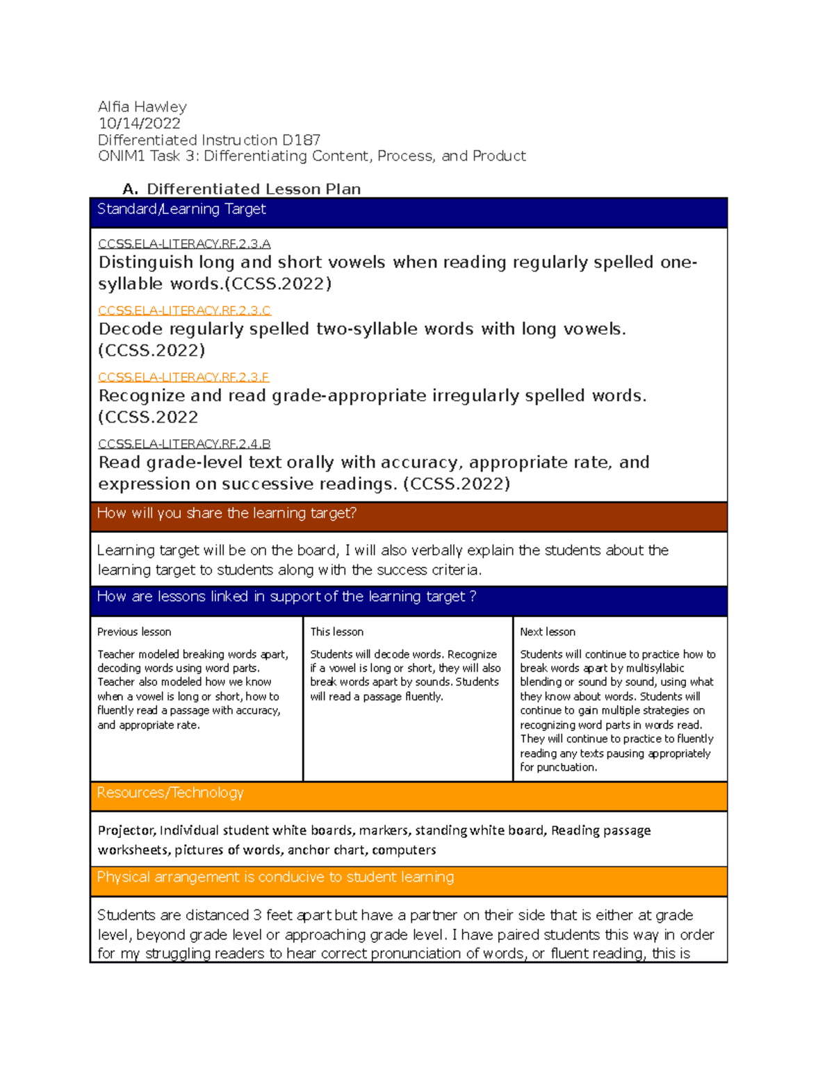 Differentiating Content, Process, and Product D187 Task-3 (completed ...