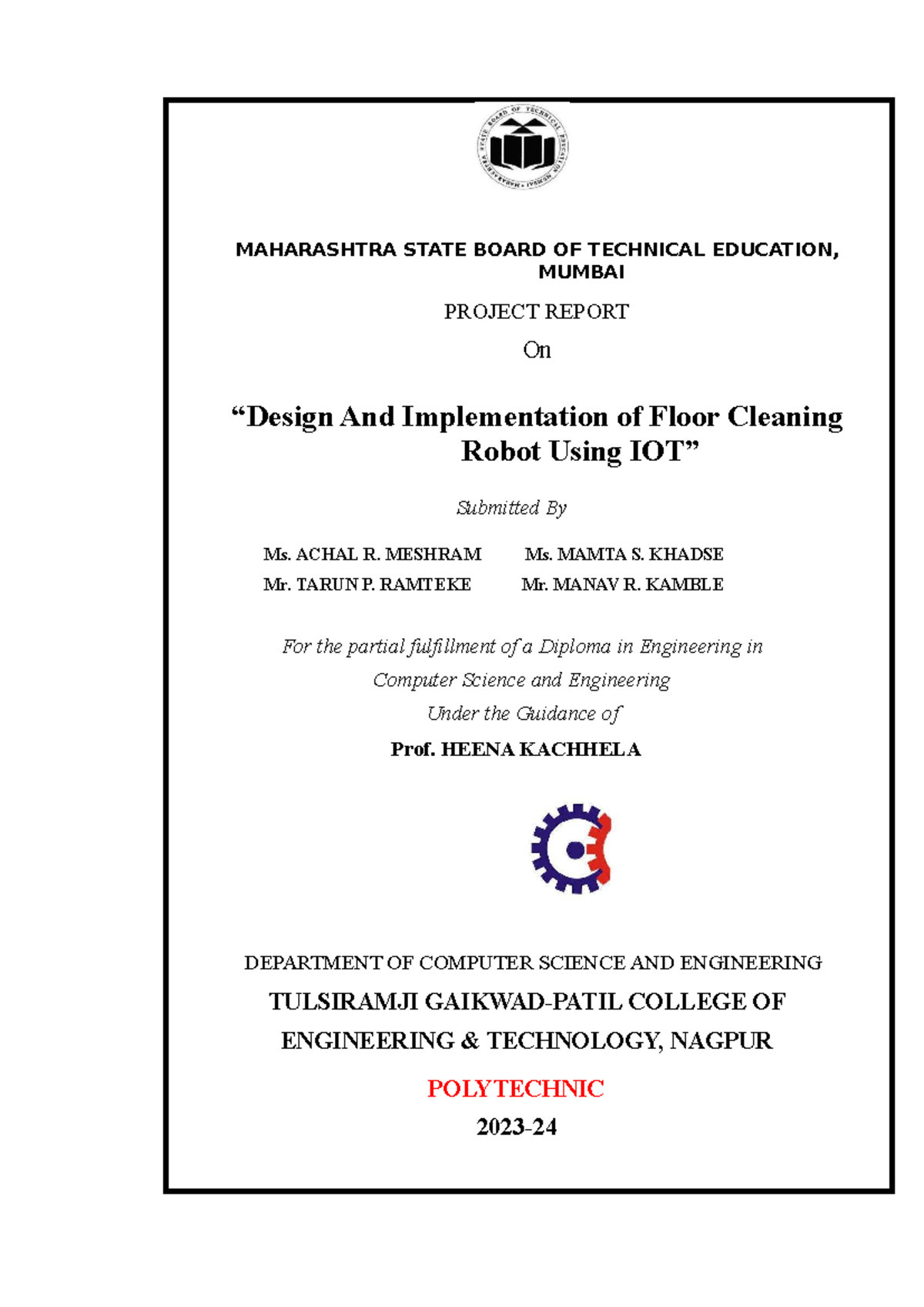 Thesis - MAHARASHTRA STATE BOARD OF TECHNICAL EDUCATION, MUMBAI PROJECT ...