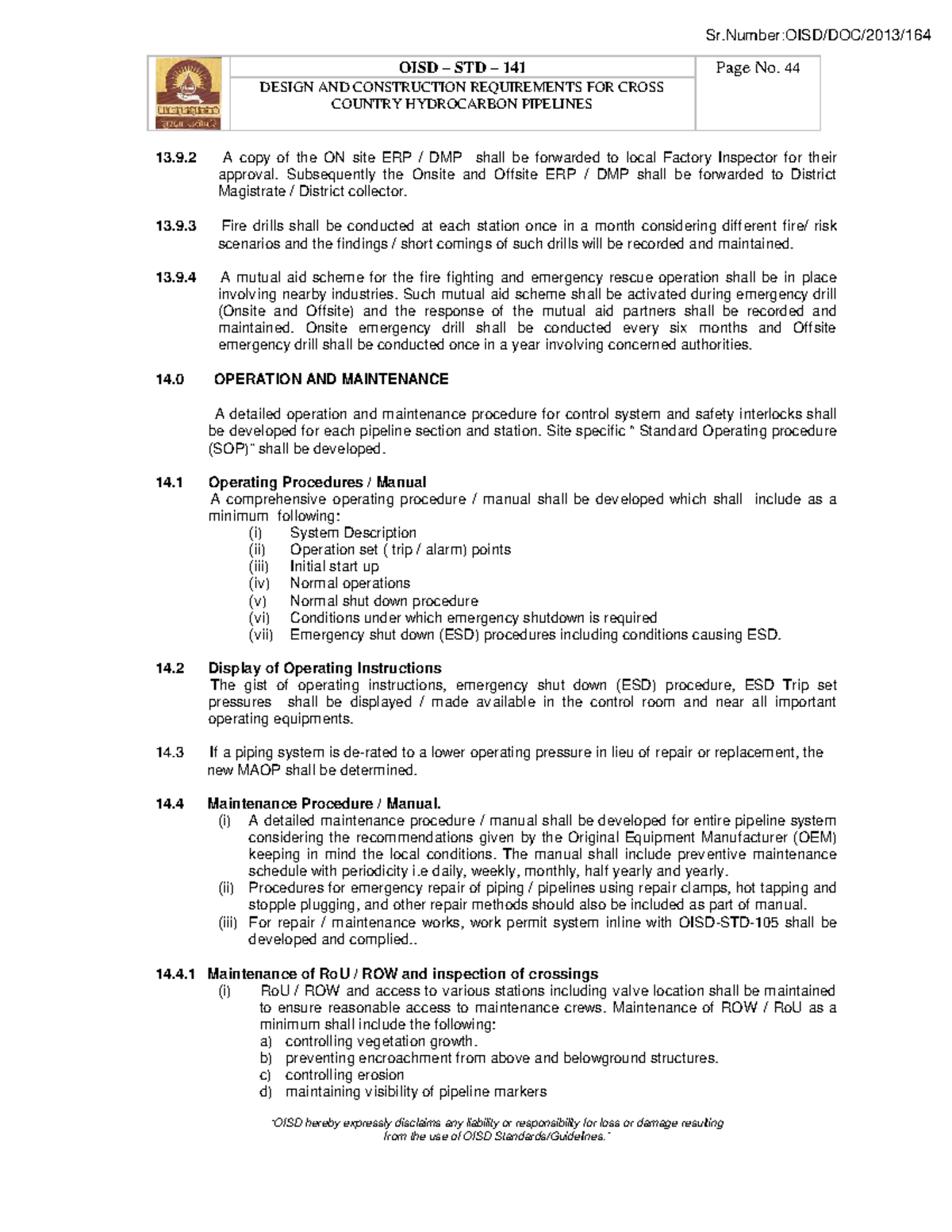 OISD STD 141 O&M - OISD – STD – 141 Page No. 44 DESIGN AND CONSTRUCTION ...