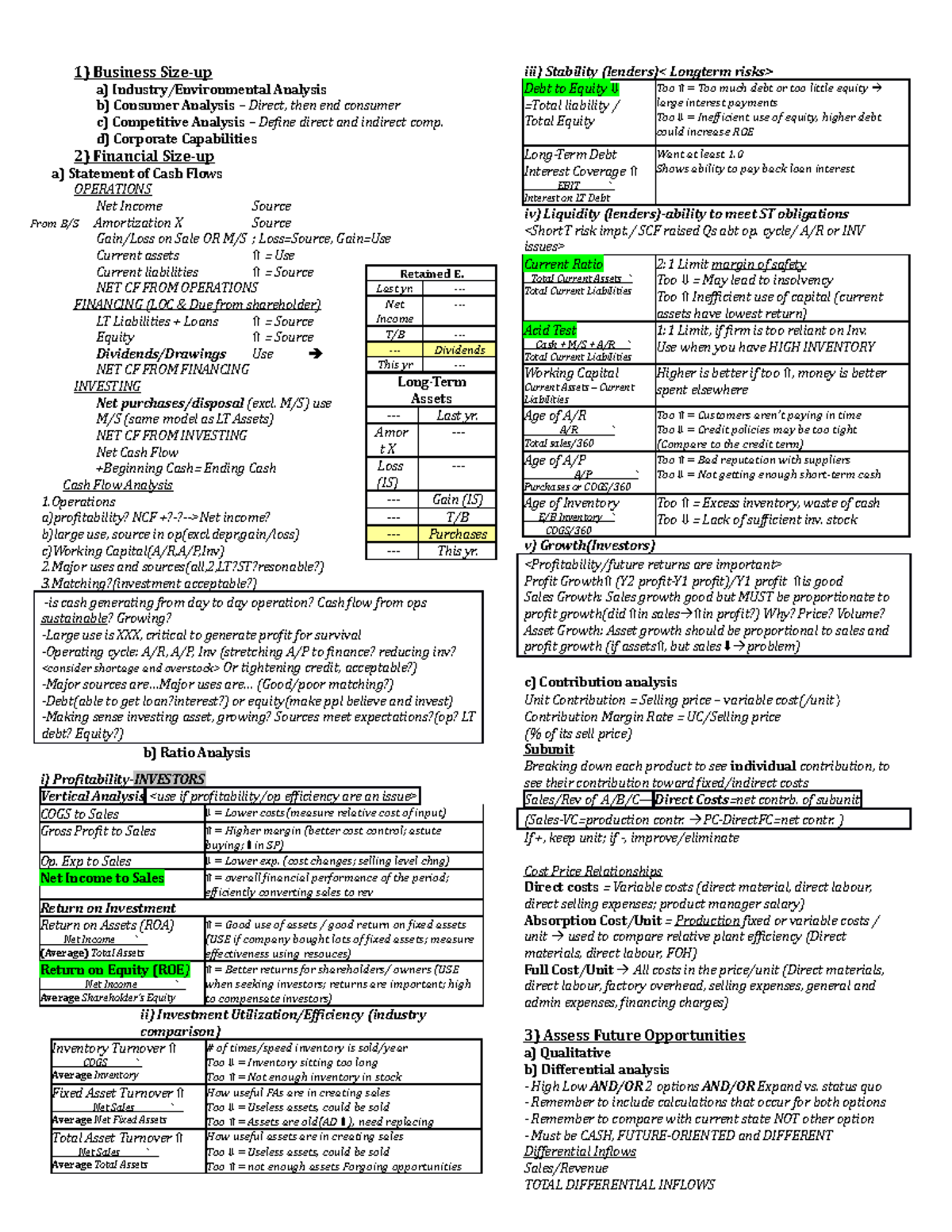 Business 2257 Final Exam Framework - 1) Business Size-up a) Industry/Environmental Analysis b ...