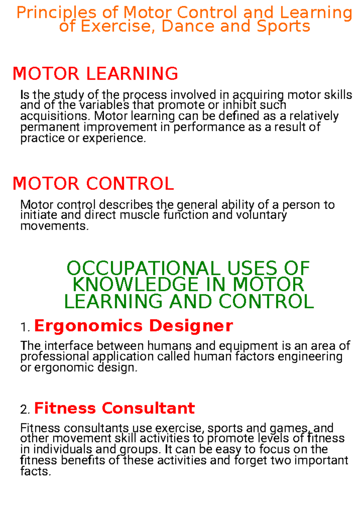 Motor-control - Principles of Motor Control and Learning of Exercise ...