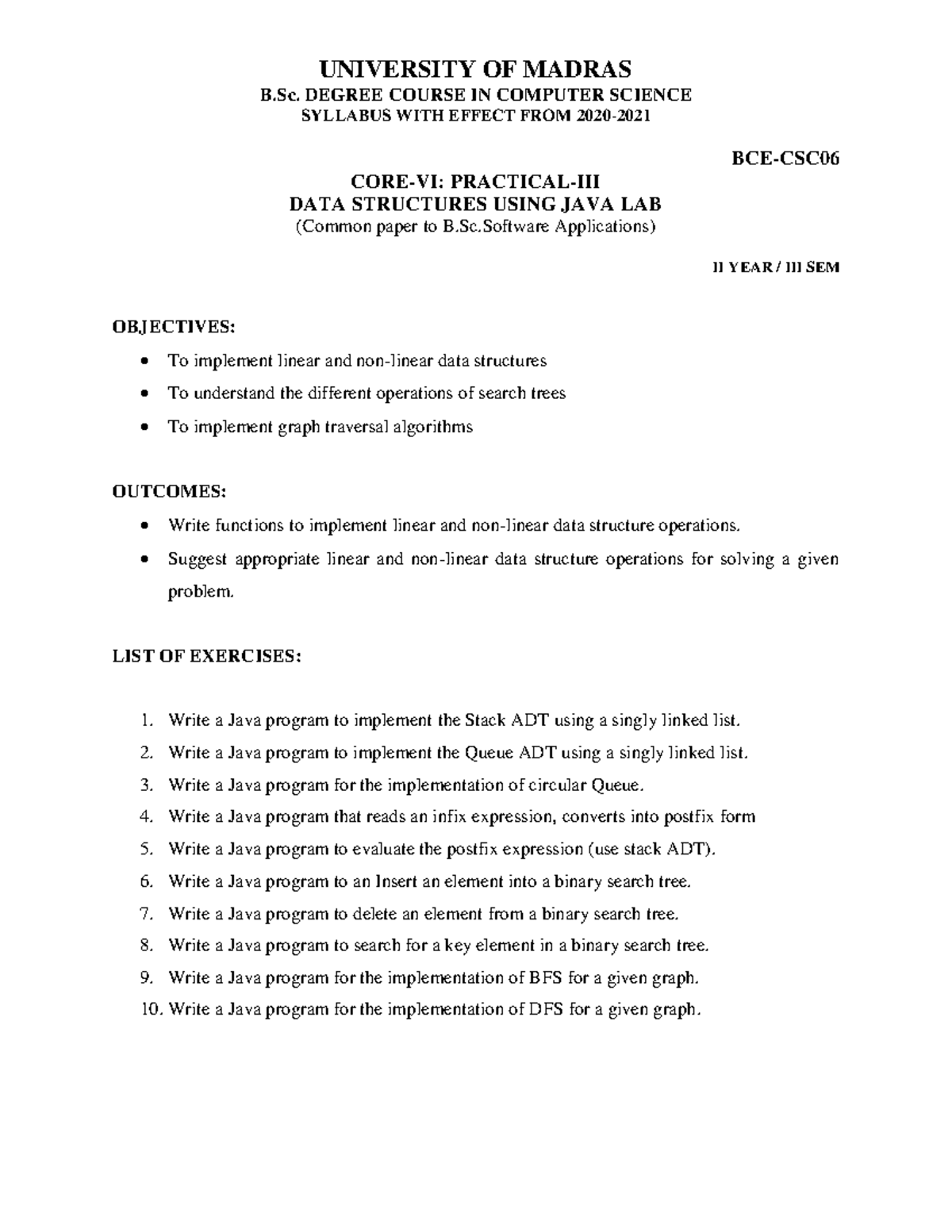 BCE-CSC06 - SYLLABUS - UNIVERSITY OF MADRAS B. DEGREE COURSE IN ...