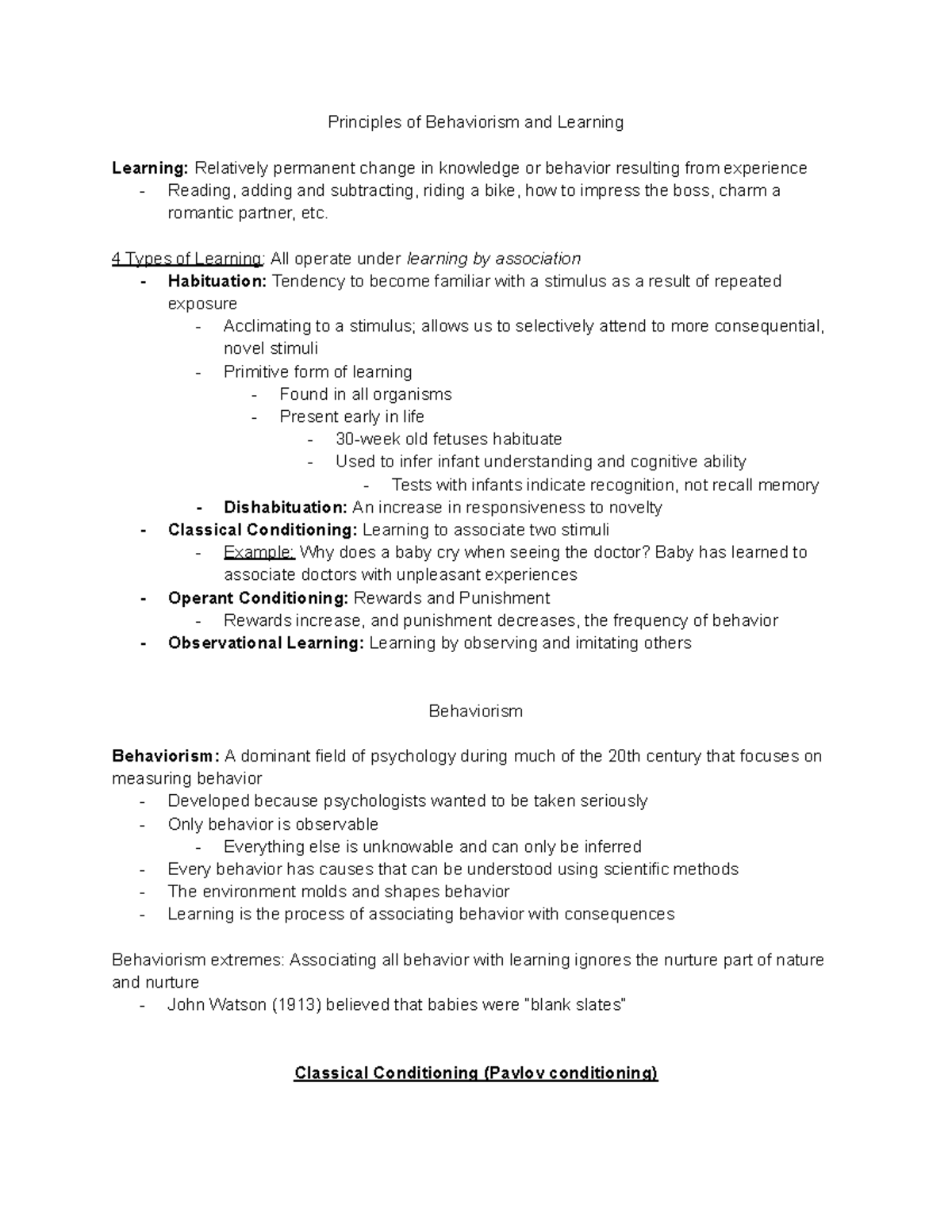 PSY 2301 Chapter 7 Notes - Learning - Principles of Behaviorism and ...