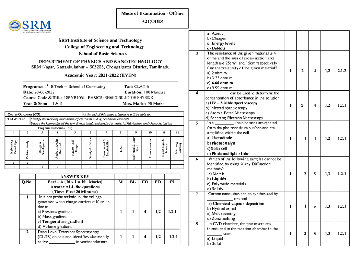 3 - CT 3 QUESTION PAPER - SRM Institute of Science and Technology ...