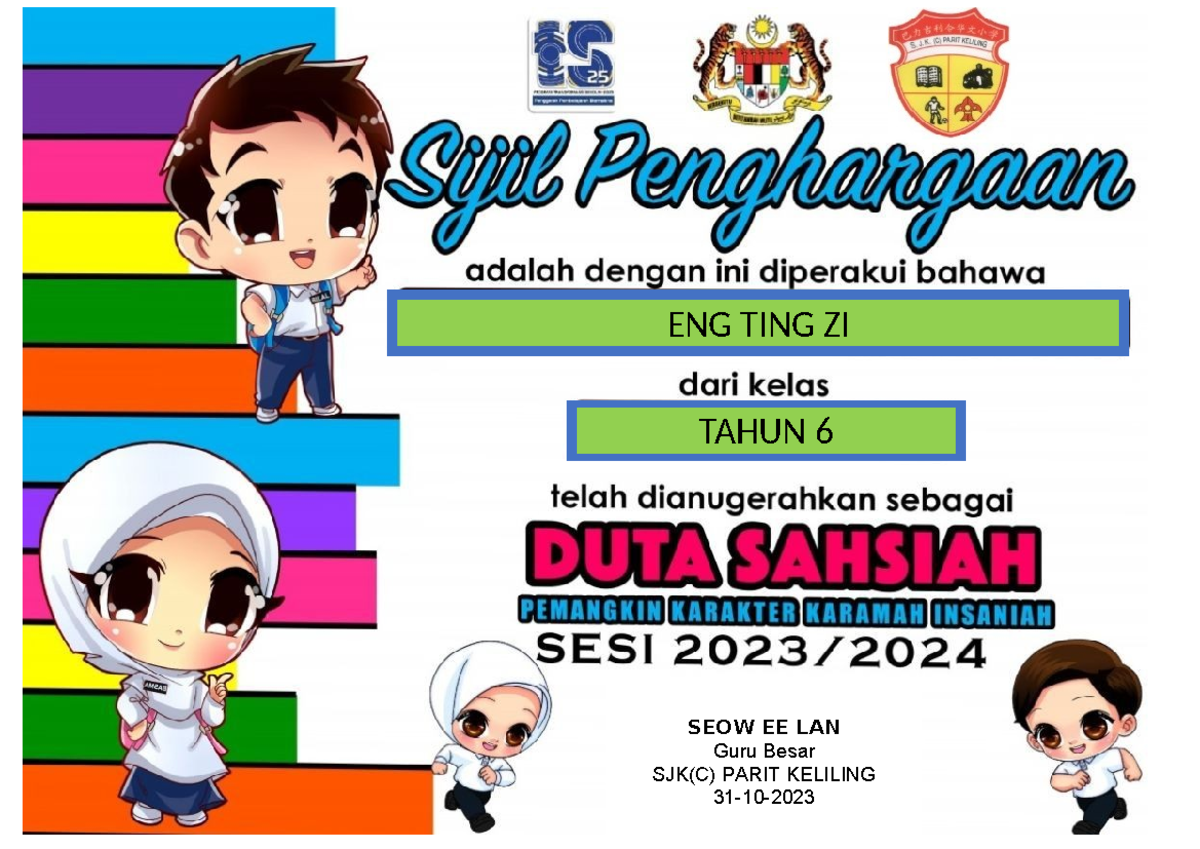 DUTA Murid 2023 - ENG TING ZI TAHUN 6 SEOW EE LAN Guru Besar SJK(C ...