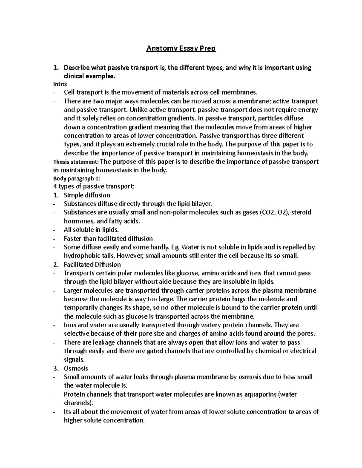 Anatomy Essay Prep - hth sci 1cc6 - McMaster - Studocu