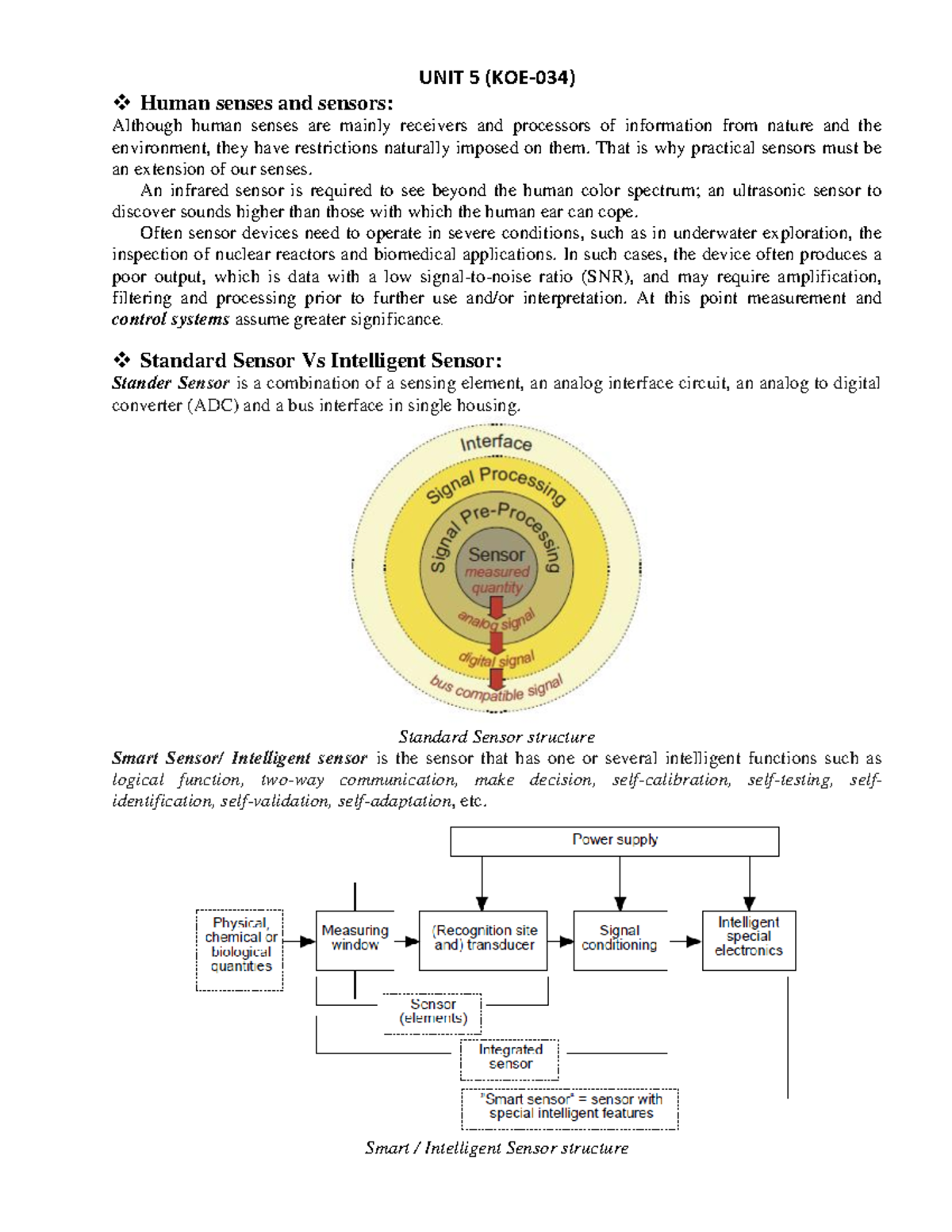 UNIT 5 Notes (KOE034) - Sensor - UNIT 5 (KOE-034) Human senses and ...