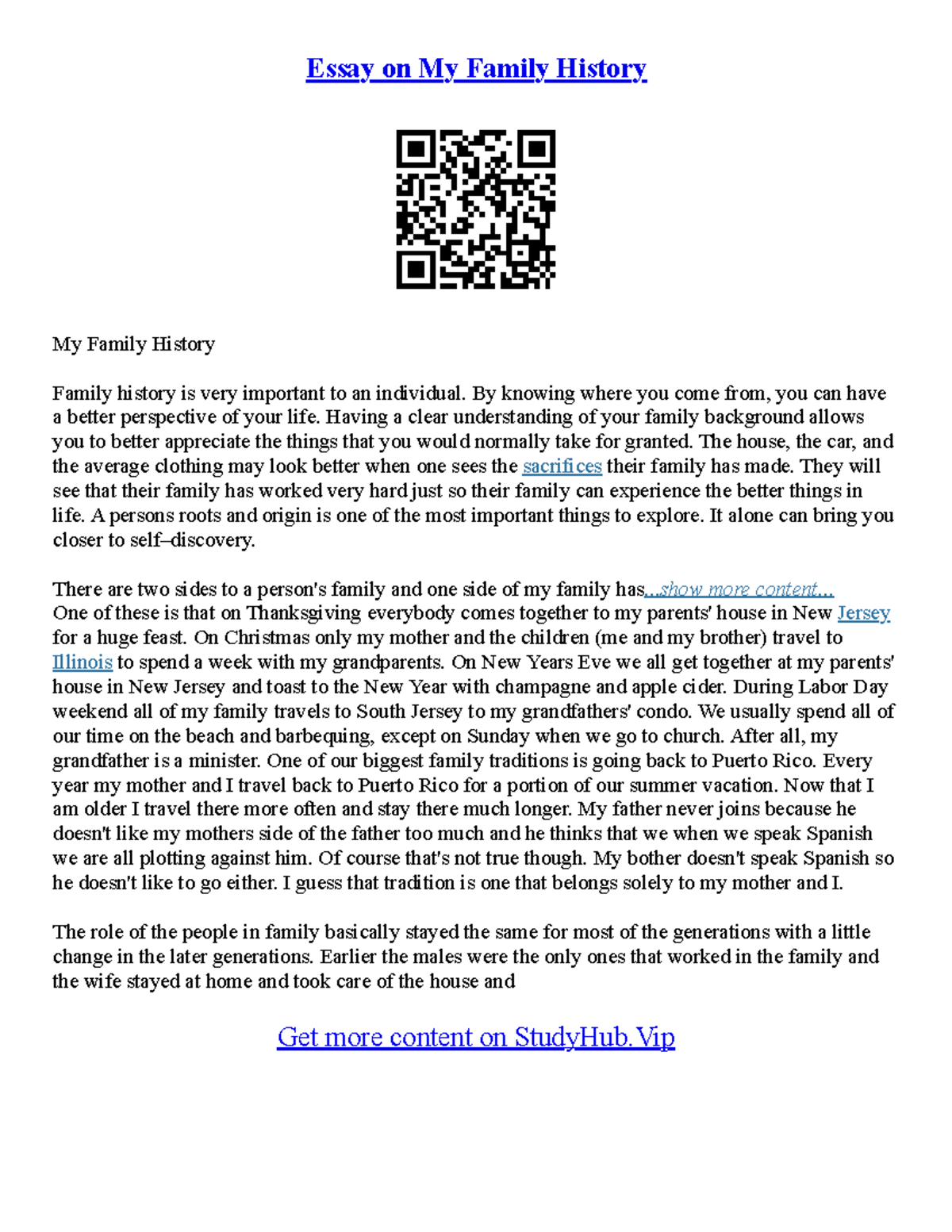 Essay On Grandparents - Essay on My Family History My Family History ...