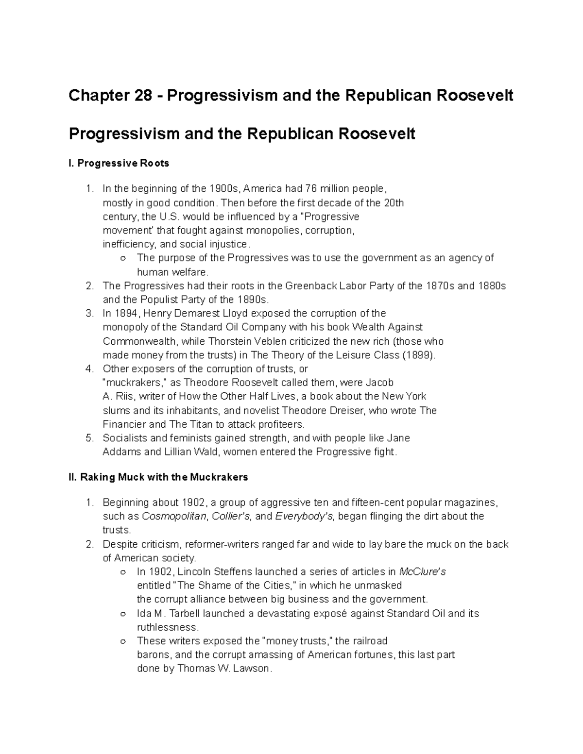 APUSH Chapter 28 - Chapter 28 - Progressivism and the Republican ...