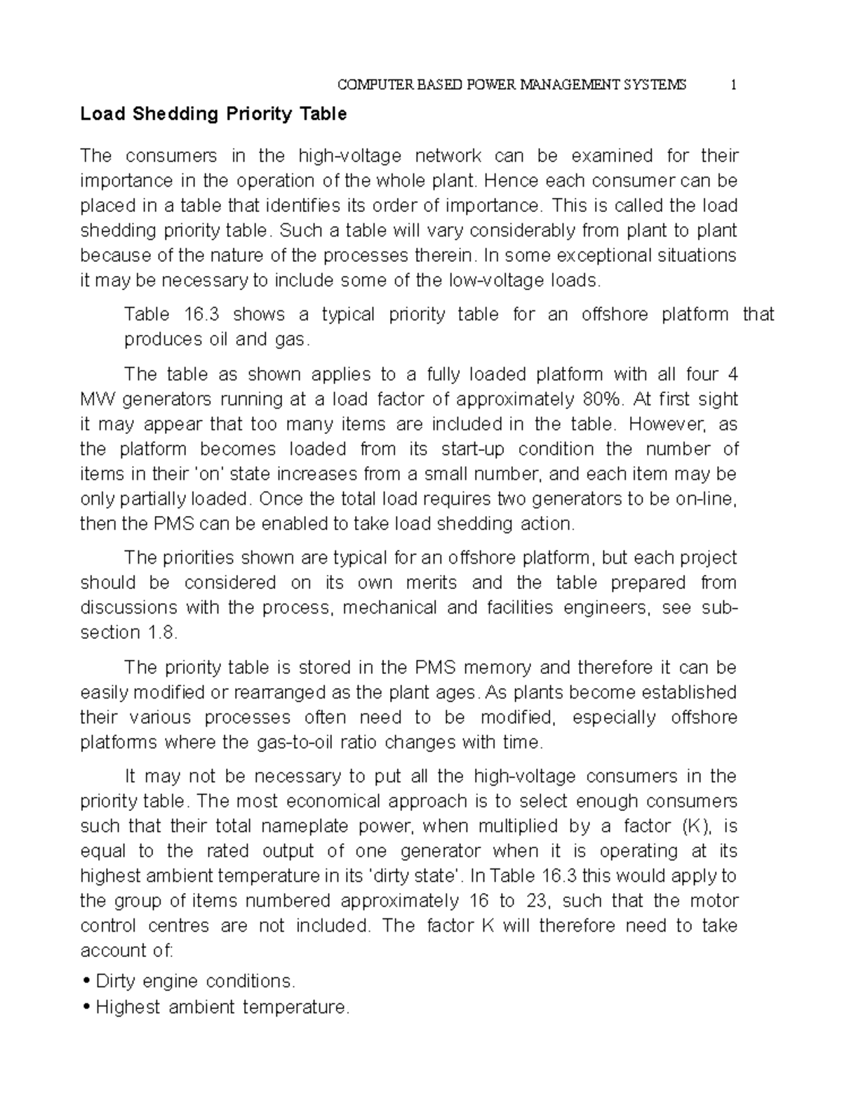Load Shedding Priority Table - Hence each consumer can be placed in a ...