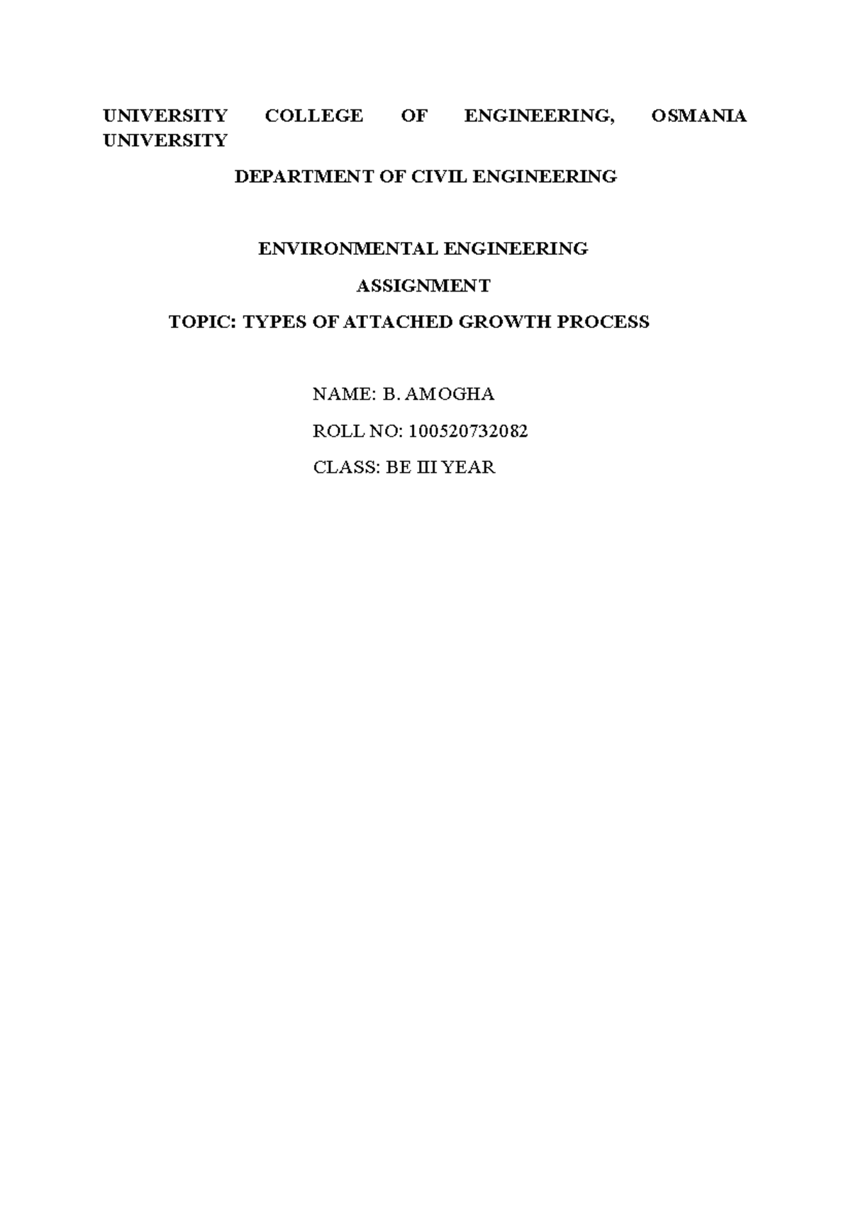 Types of attached growth process - UNIVERSITY COLLEGE OF ENGINEERING ...