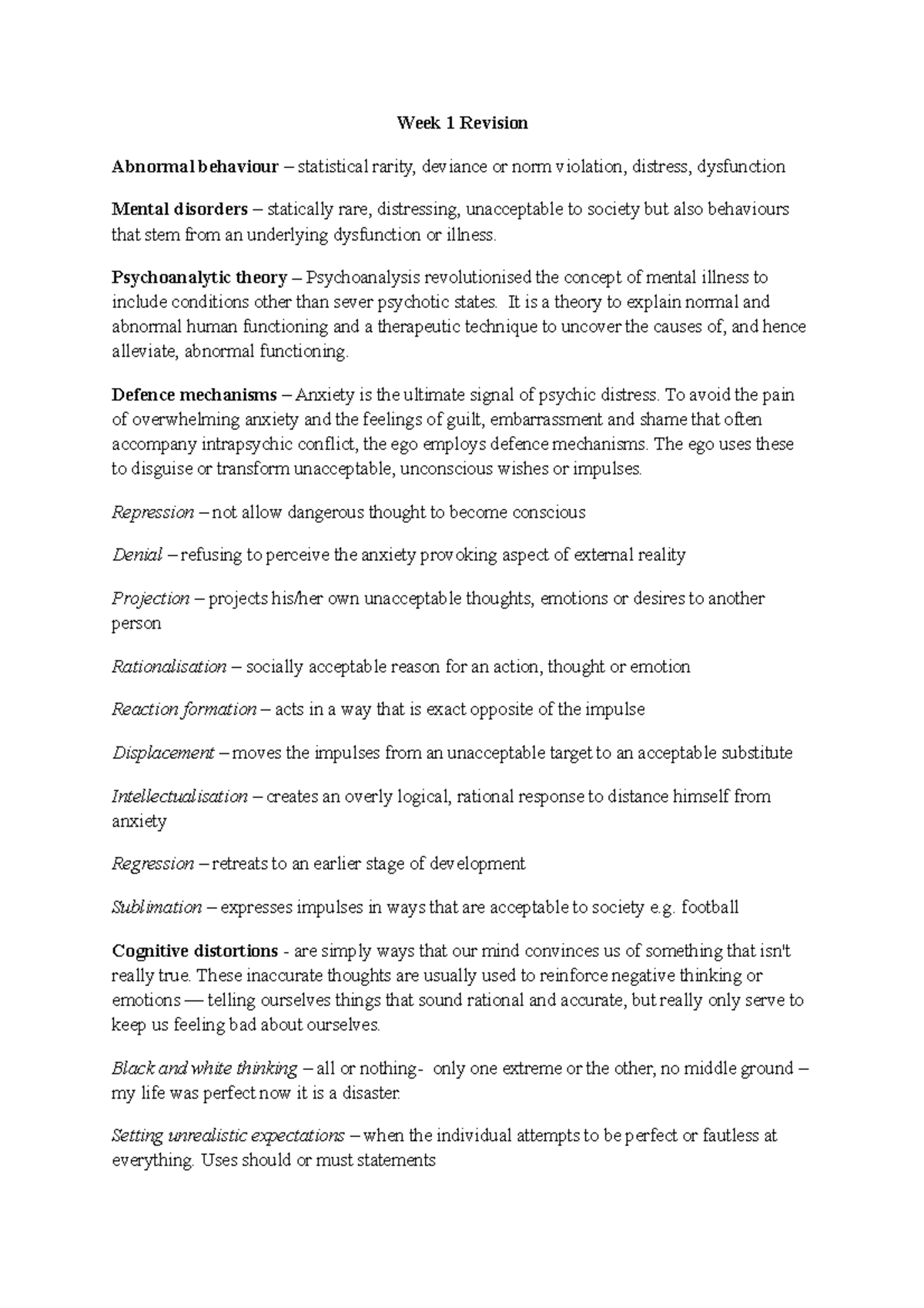 Week 1 Revision - Week 1 Revision Abnormal behaviour – statistical ...
