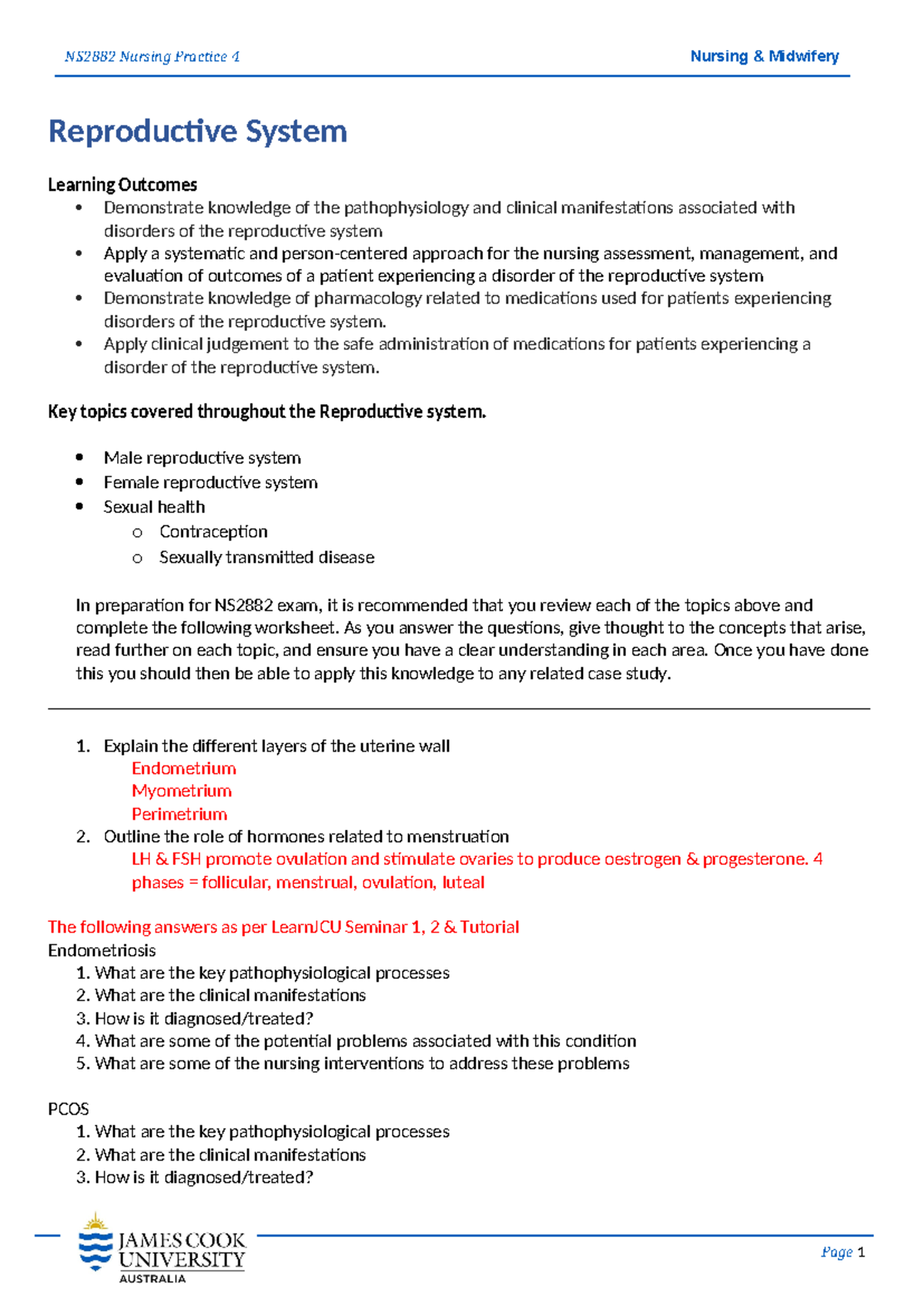 NS2882 Reproductive Exam Prep Worksheet - NS2882 Nursing Practice 4 ...