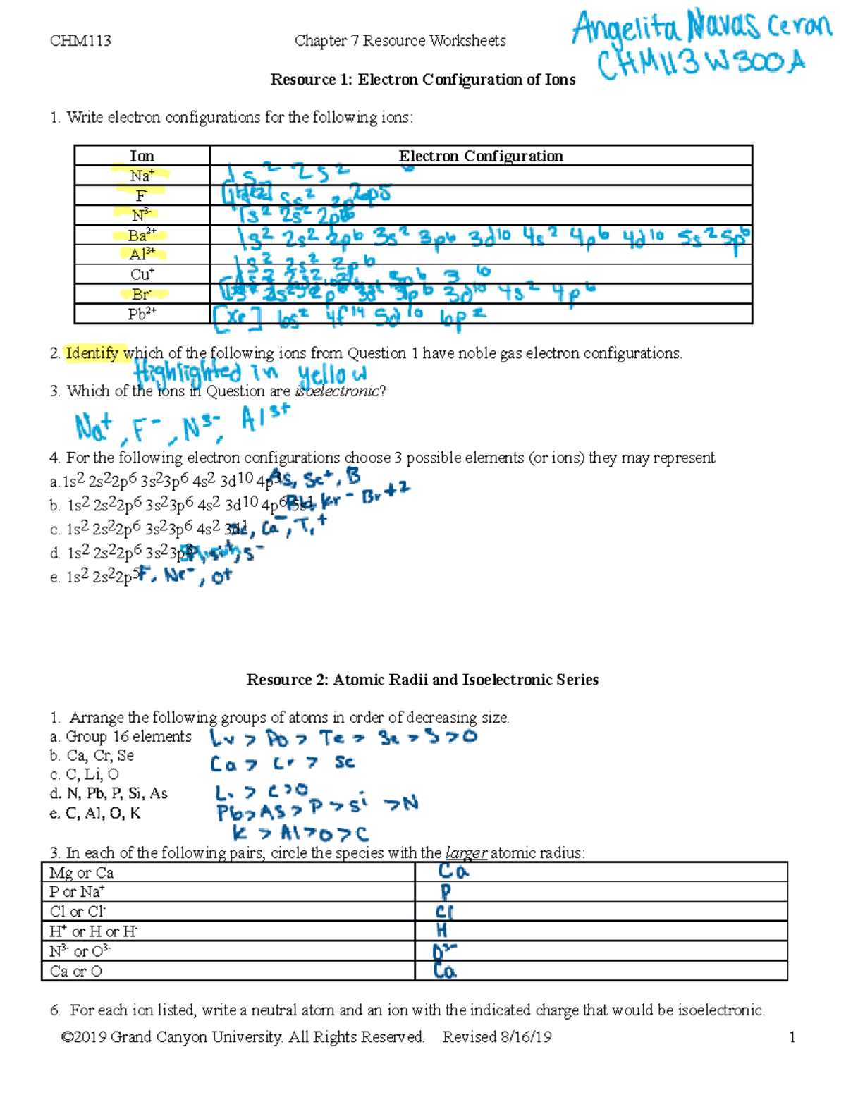 Participation Assignment - Wk 9 - Resource 1: Electron Configuration of ...
