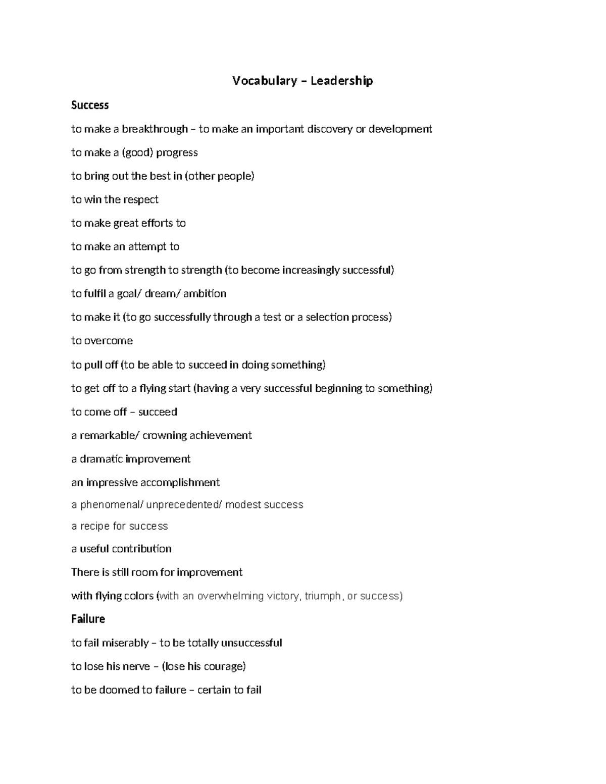 Success - ôn tập - Vocabulary – Leadership Success to make a ...