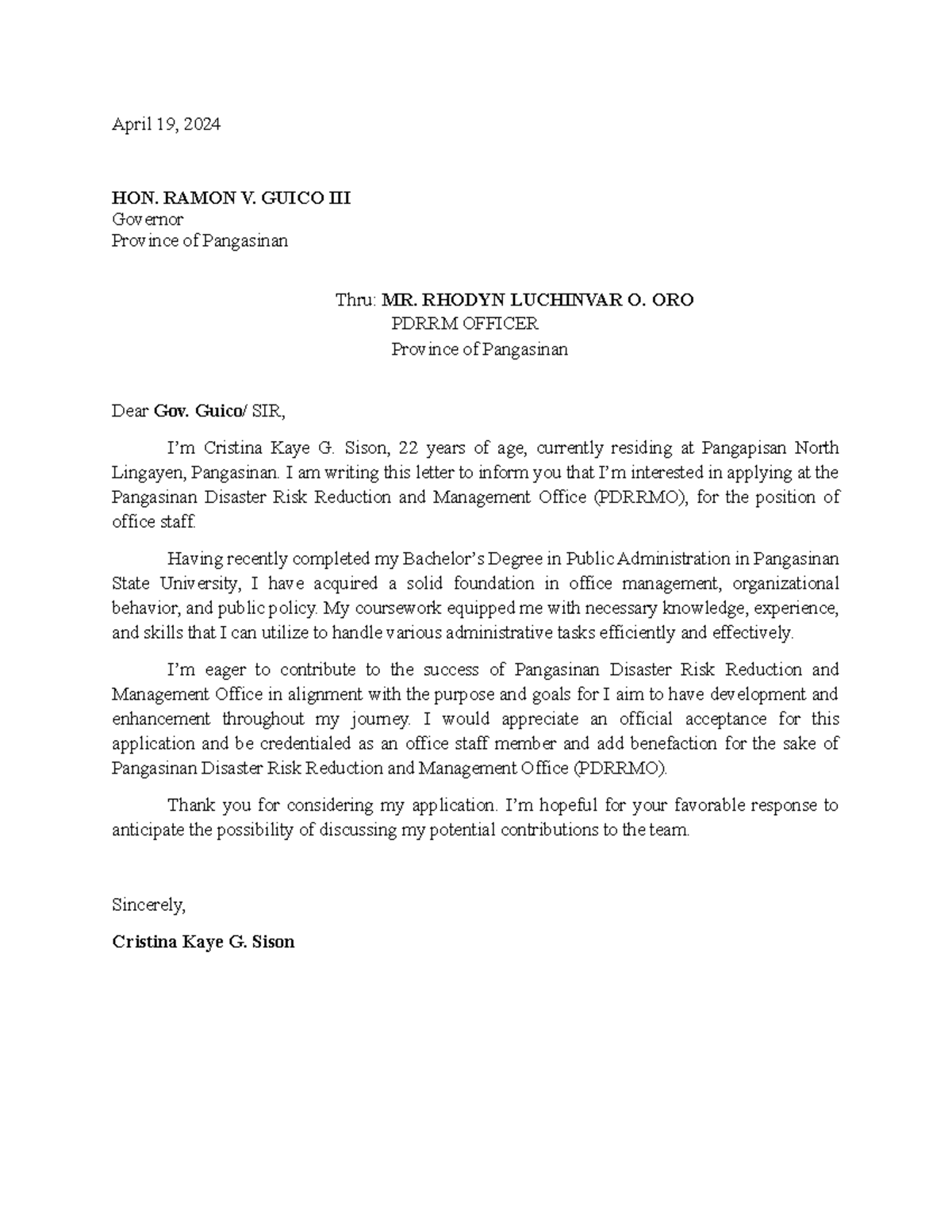 Group 3 ( Application FORM) sample - April 19, 2024 HON. RAMON V. GUICO ...