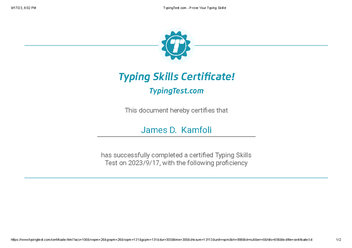 A07L01 Curie Kamfoli James Jr - ####### 9/17/23, 8:02 PM TypingTest ...