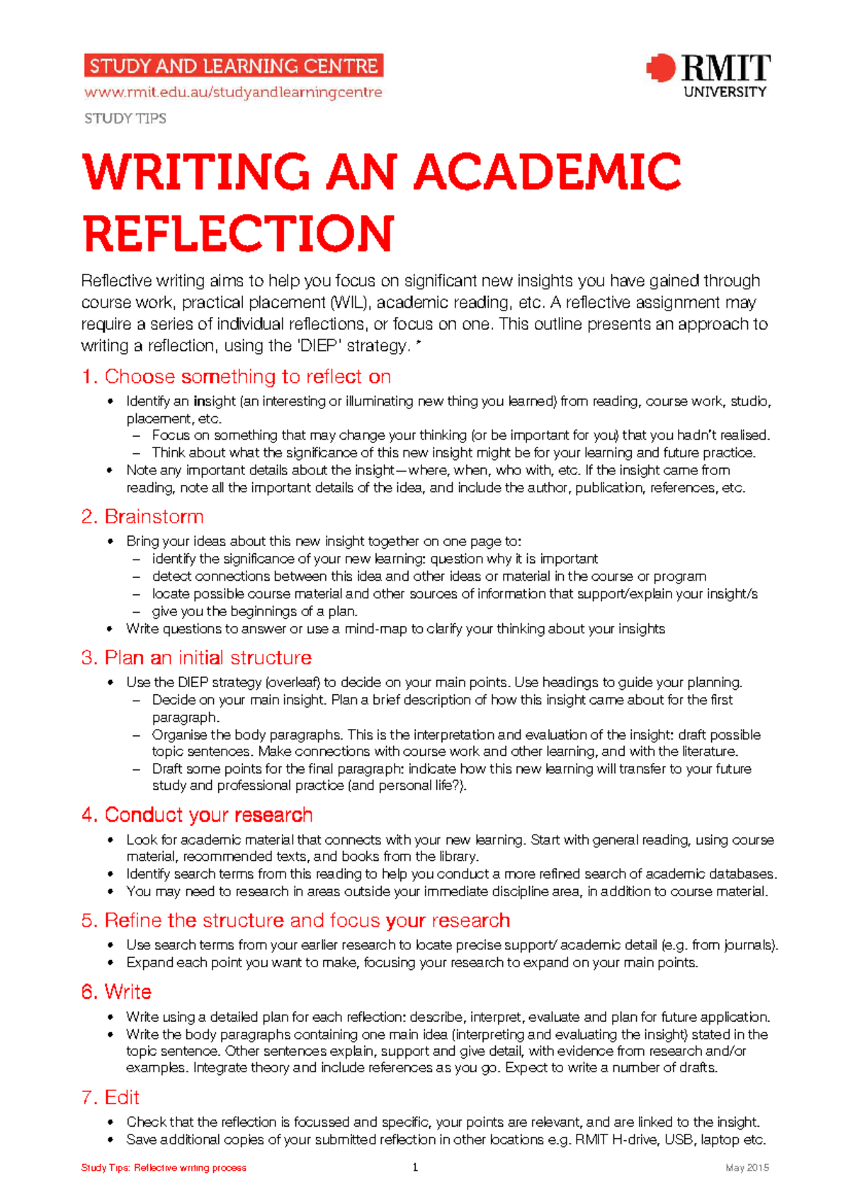 DIEP - Writing academic reflection - Study Tips: Reflective writing ...