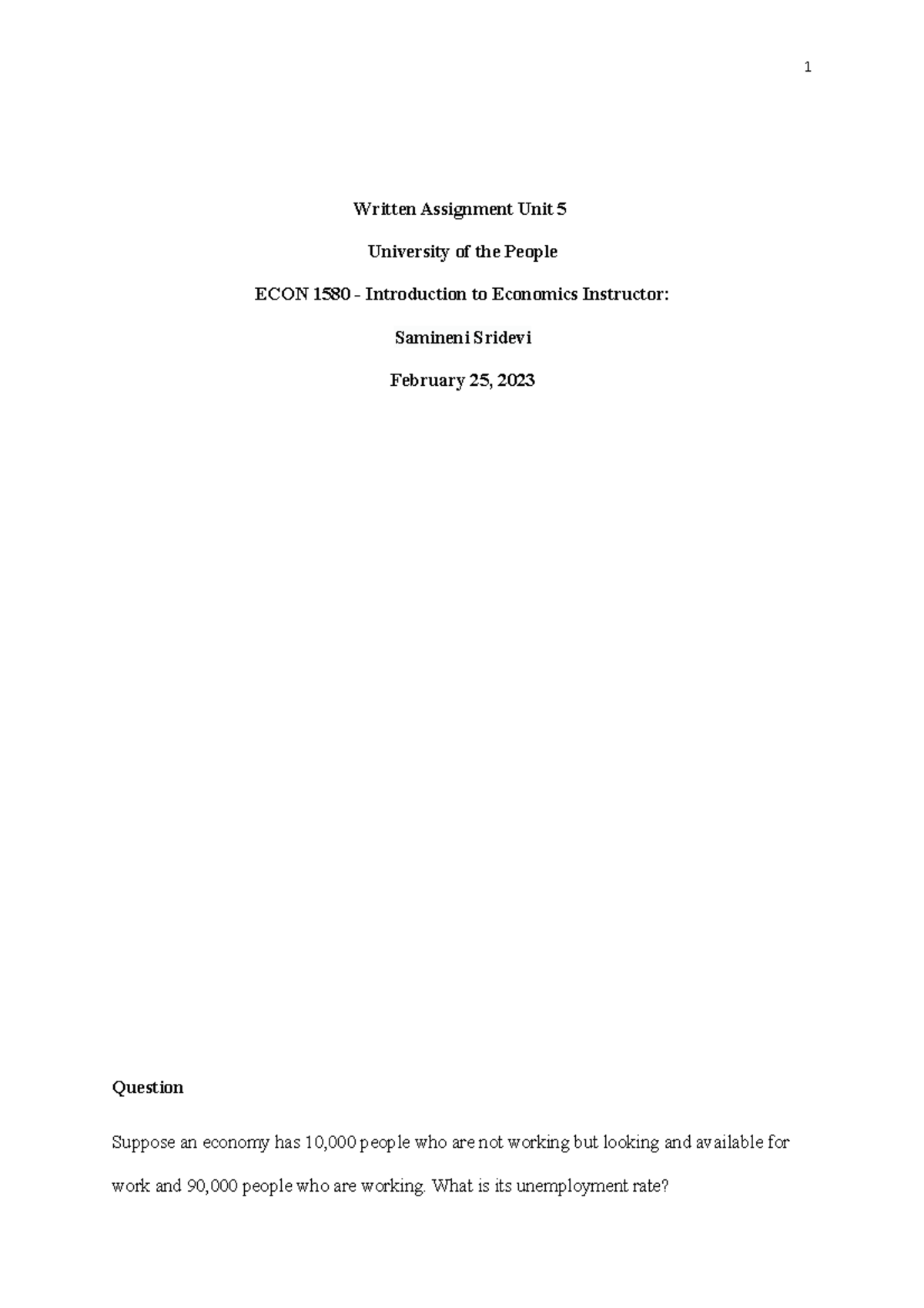 Written Assignment #5-Economics - 1 Written Assignment Unit 5 ...