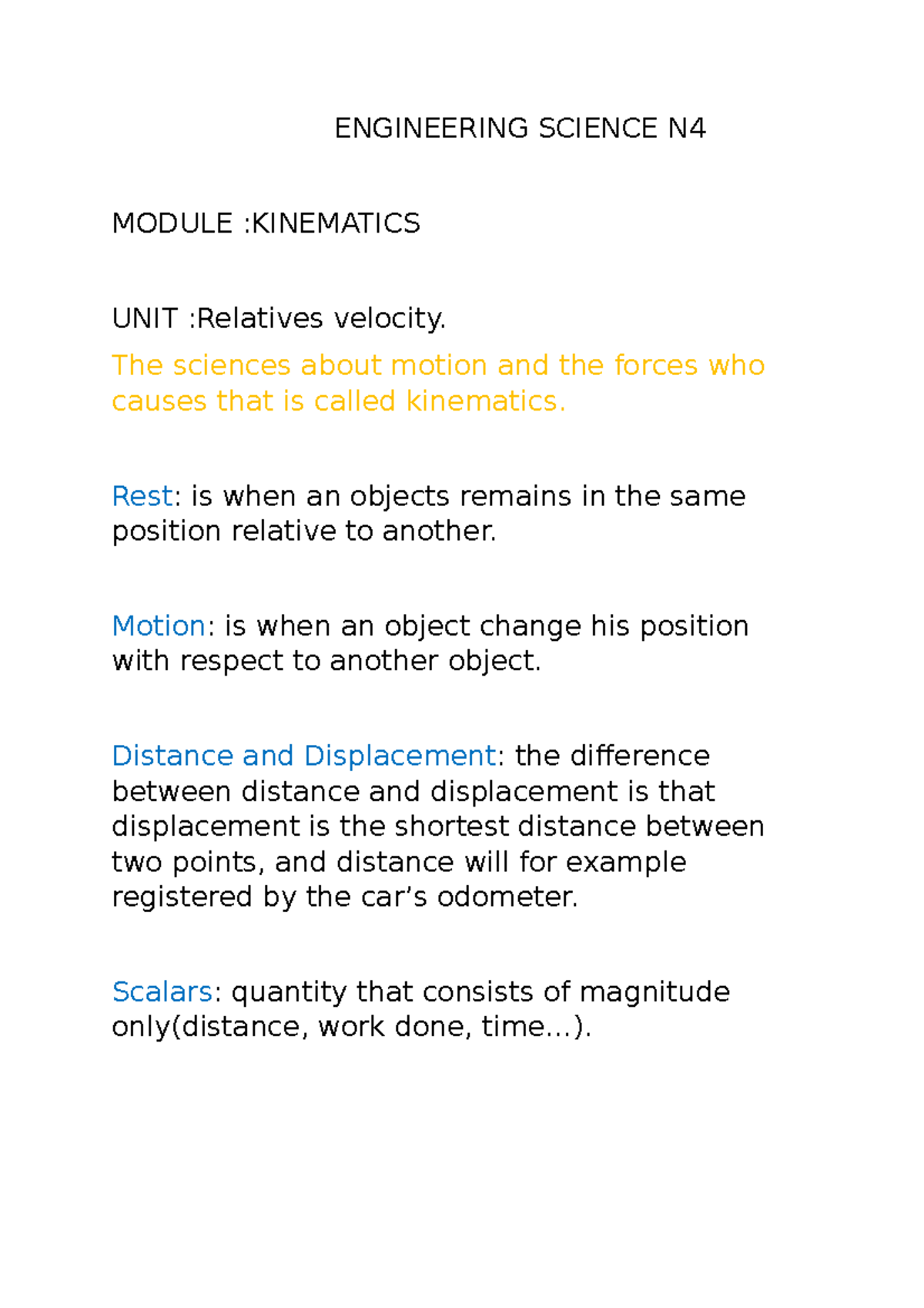 Engineering Science N4 - ENGINEERING SCIENCE N MODULE :KINEMATICS UNIT ...
