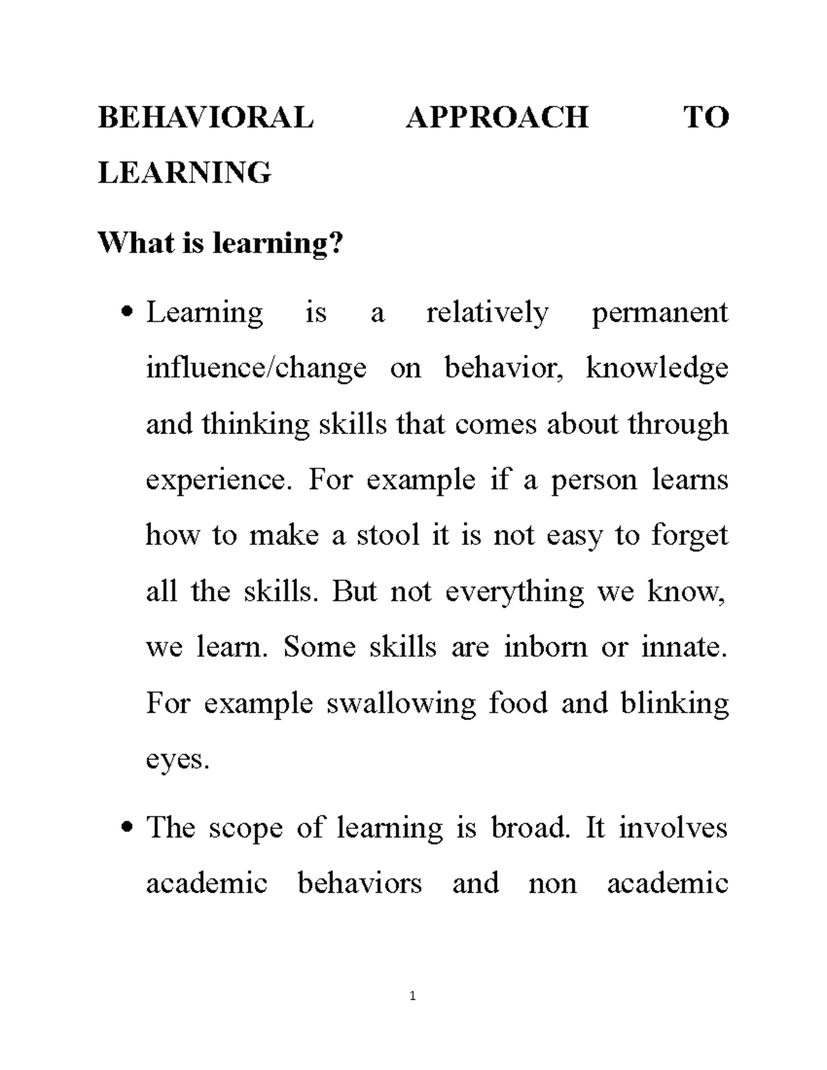 Lecture 8. Behavioral Approacch TO Learning - BEHAVIORAL APPROACH TO ...
