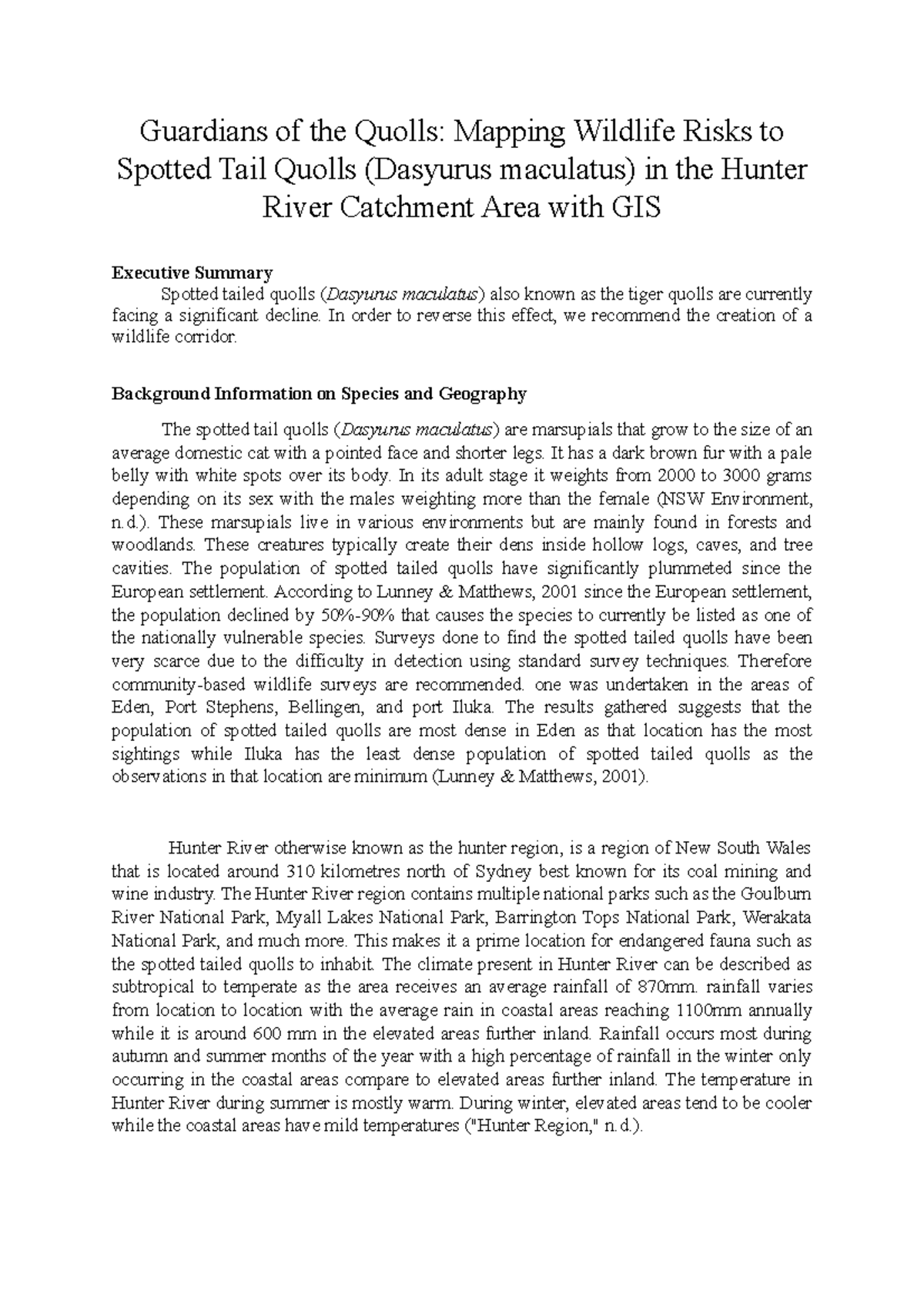 GIS assignment 2 - kntnsijVADSIUvwd - Guardians of the Quolls: Mapping ...