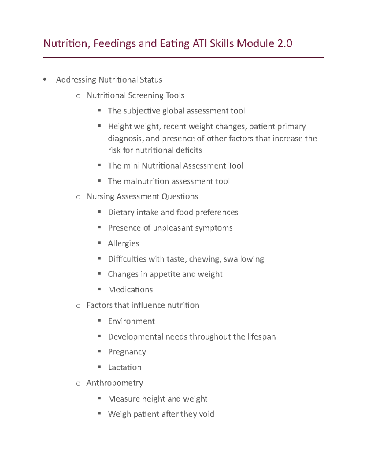 Nutrition, Feeding, and Eating ATI - Addressing Nutritional Status o ...