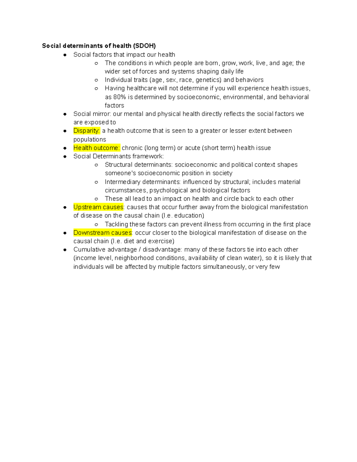 SOC 230- Intro to SDOH - Social determinants of health (SDOH) Social ...