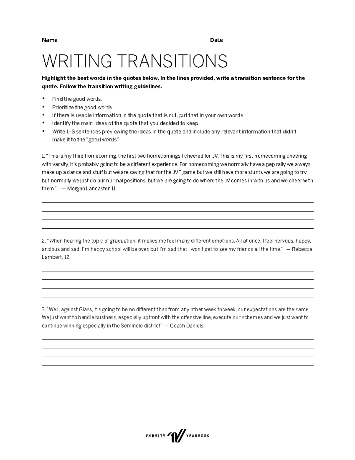 Transitions-Worksheet - WRITING TRANSITIONS Highlight the best words in ...
