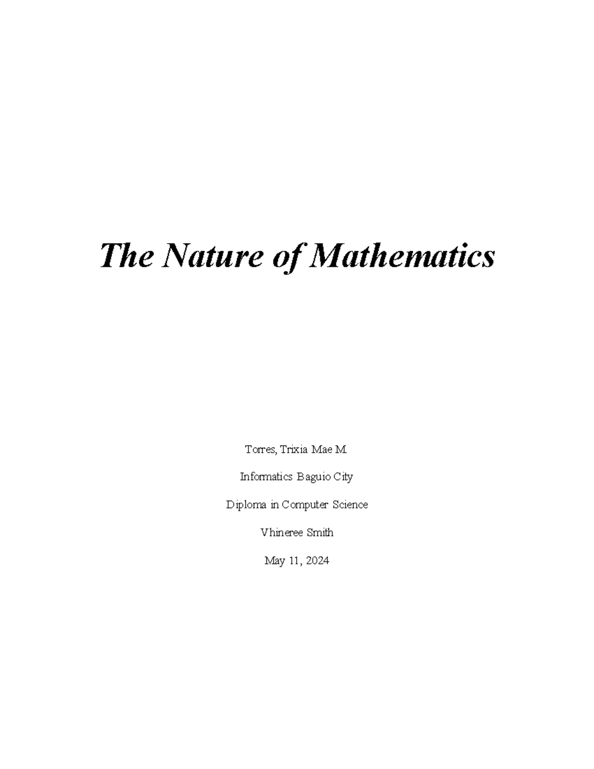 Research - note - The Nature of Mathematics Torres, Trixia Mae M ...