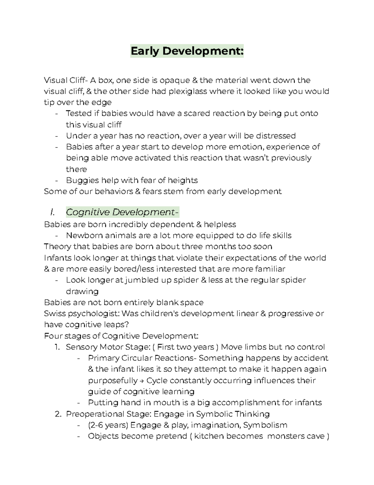 Early Development - Summary - Early Development: Visual Cliff- A box ...