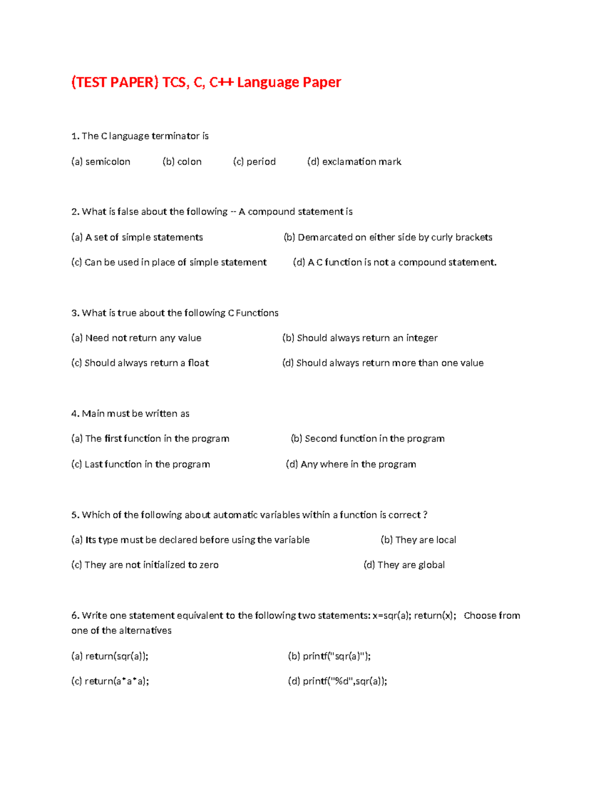 (www.entrance-exam.net)-TCS Placement Sample Paper 2 - (TEST PAPER) TCS ...