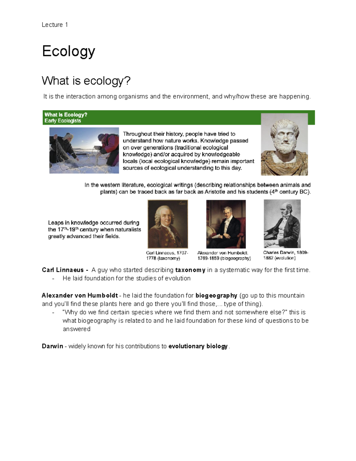 BIOB50 Lecture 1 - Ecology What is ecology? It is the interaction among ...