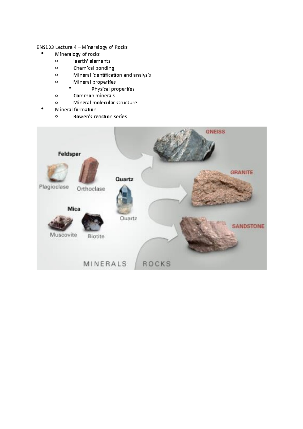 ENS103 Lecture 4 - Mineralogy of Rocks - ENS103 Lecture 4 – Mineralogy ...