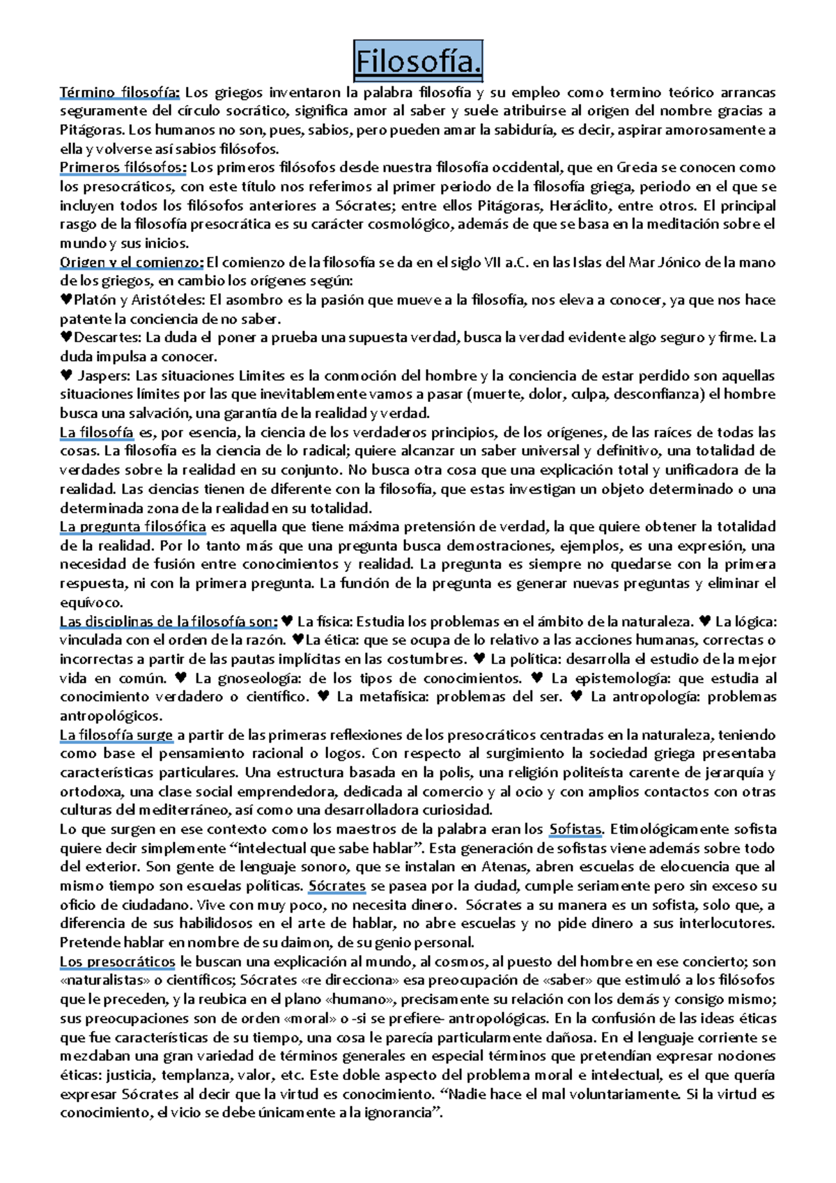 Filosofia y logica primera parte - Filosofía. Término filosofía: Los ...