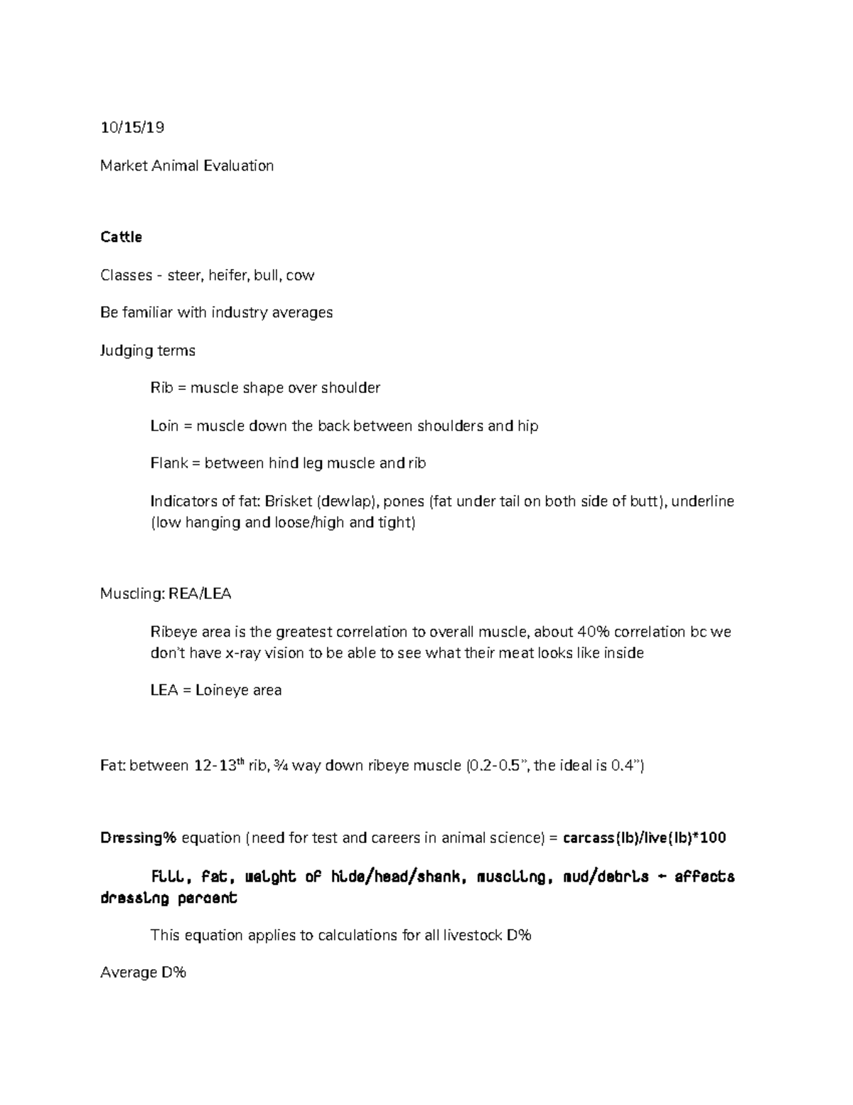 Market Animal Evaluation - Lecture 6 - 10/15/ Market Animal Evaluation ...