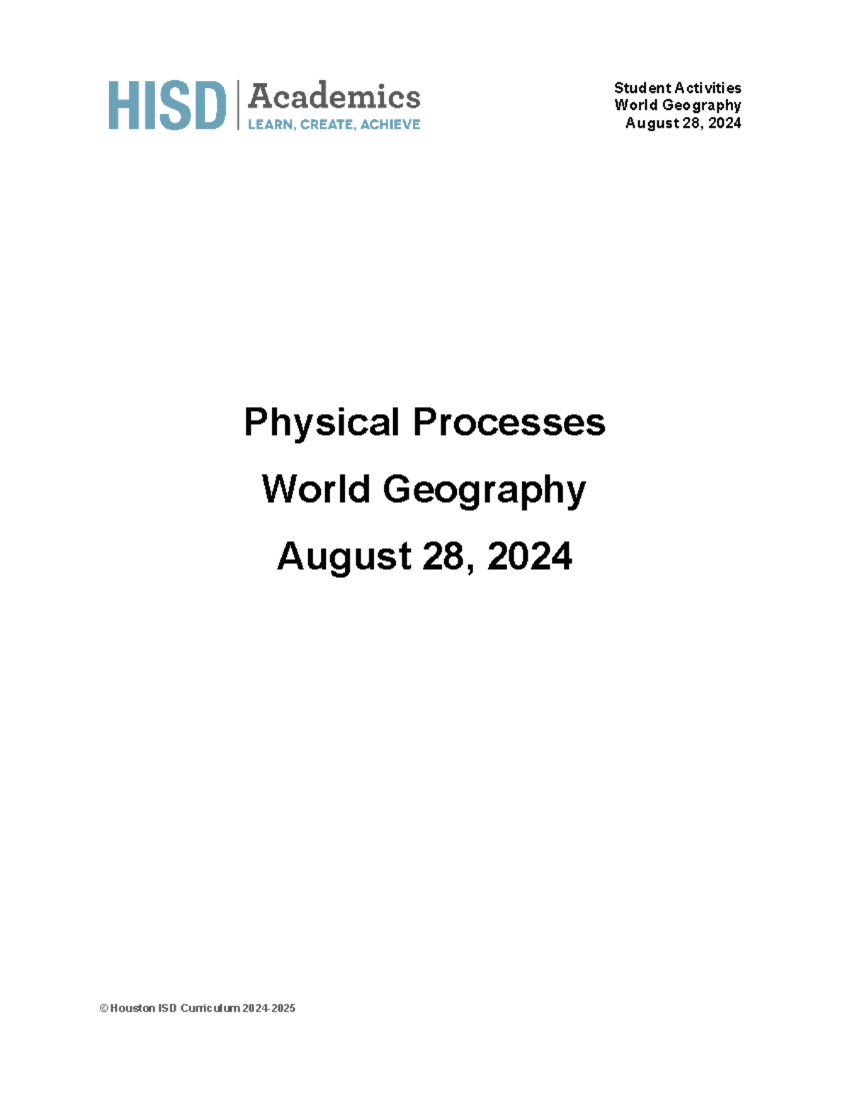 WGEO SA 828 WG - idk - Student Activities World Geography August 28 ...