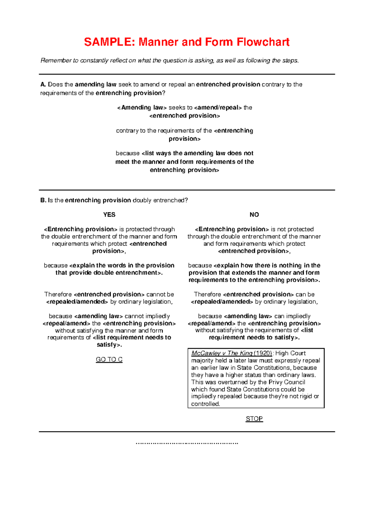 Manner and Form - Note - SAMPLE: Manner and Form Flowchart Remember to ...
