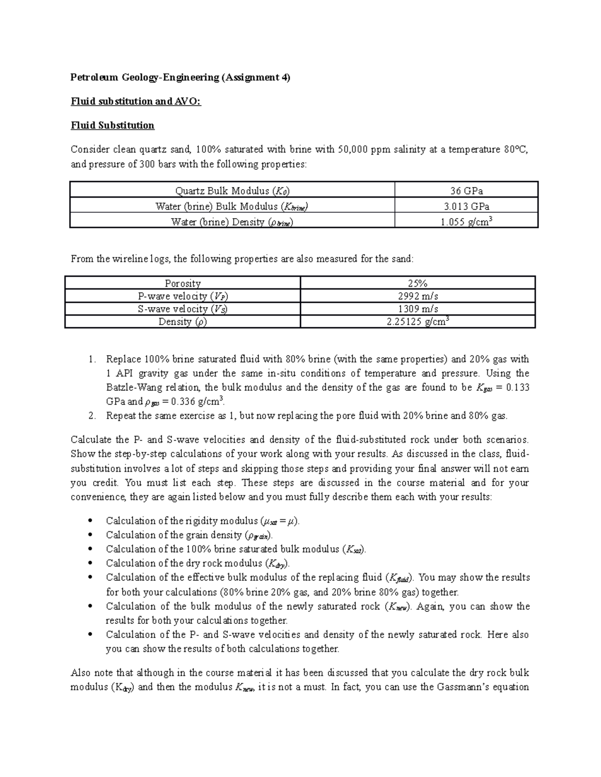 Assignment 4 - Petroleum Geology-Engineering (Assignment 4) Fluid ...