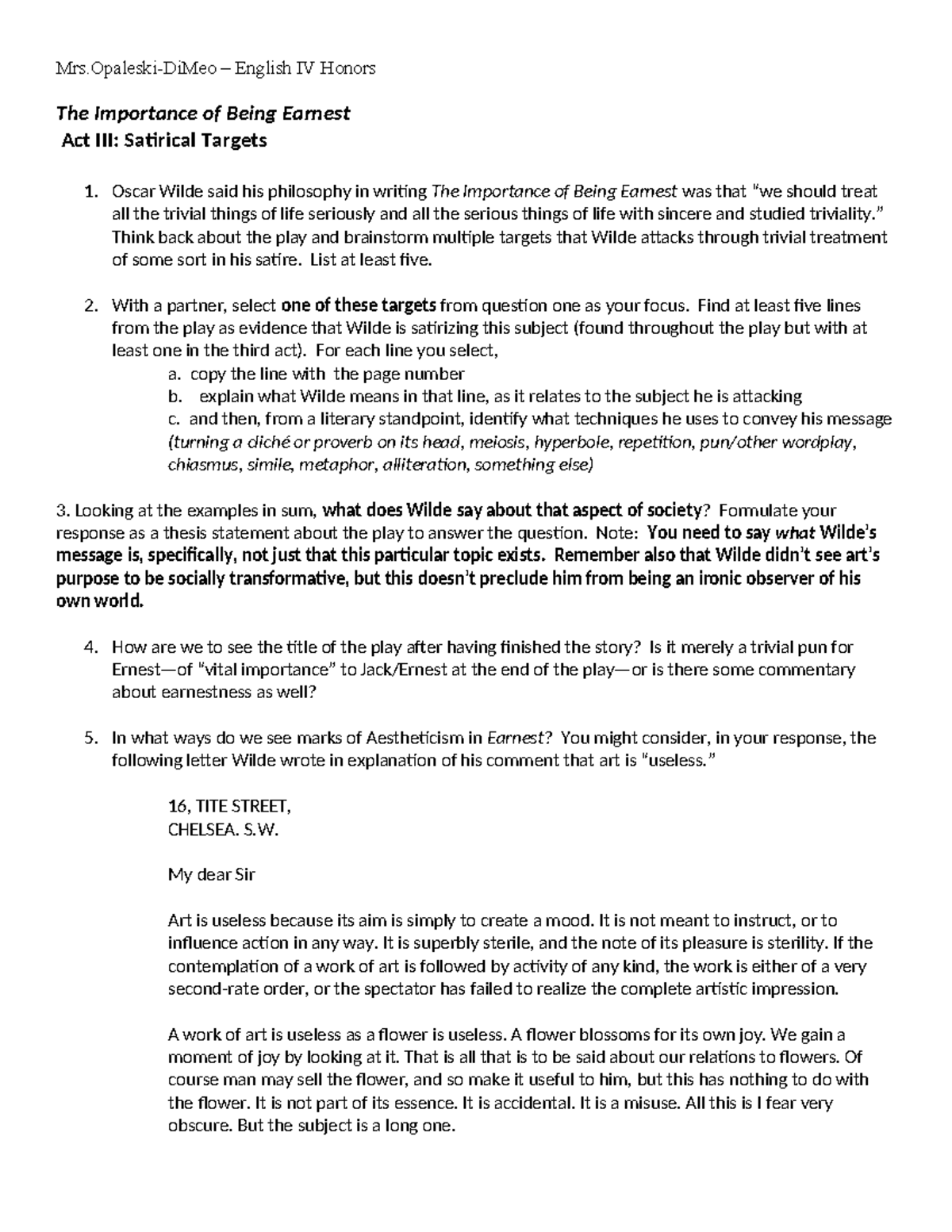 The Import Act 3Close Reading - The Importance of Being Earnest Act III ...