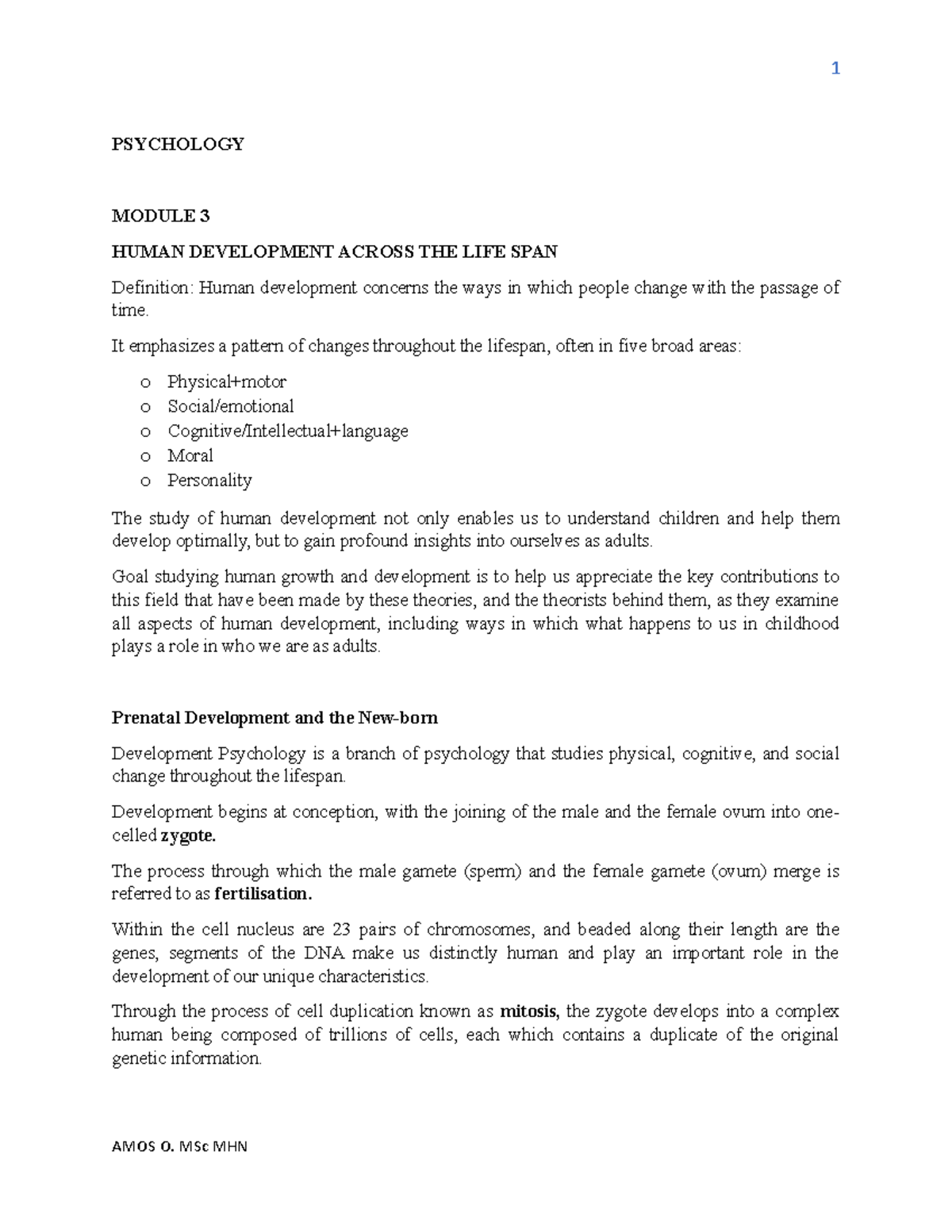 Module 3 Human DVT - Copy - Copy - PSYCHOLOGY MODULE 3 HUMAN DEVELOPMENT ACROSS THE LIFE SPAN ...