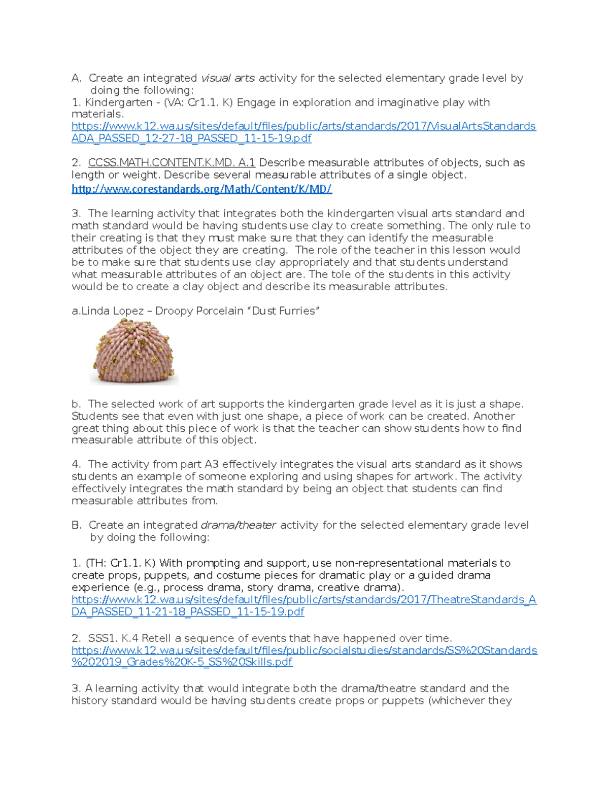 Performing Arts Methods Task (G) - A. Create an integrated visual arts ...