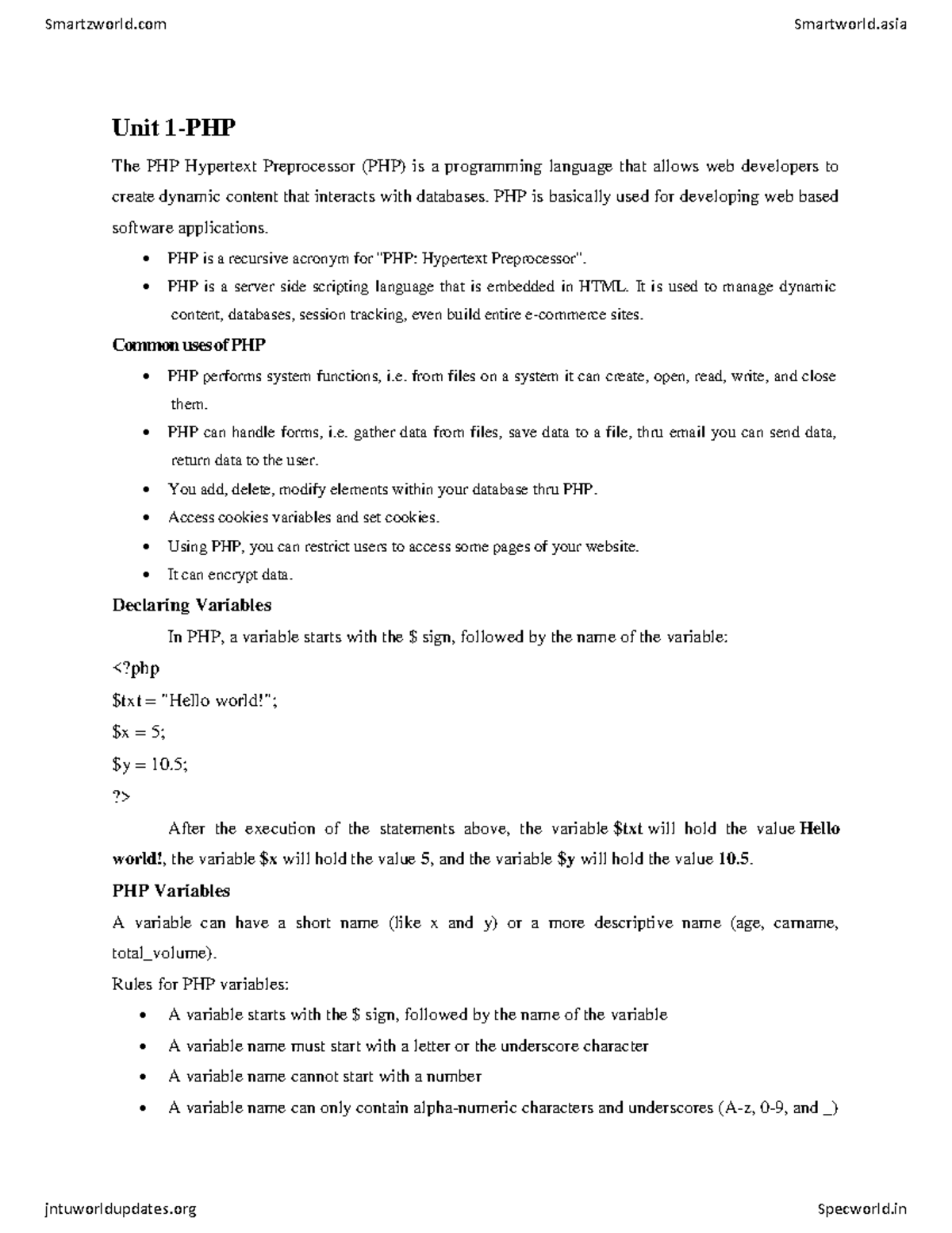 Wt - Helpful during exams - Unit 1-PHP The PHP Hypertext Preprocessor ...
