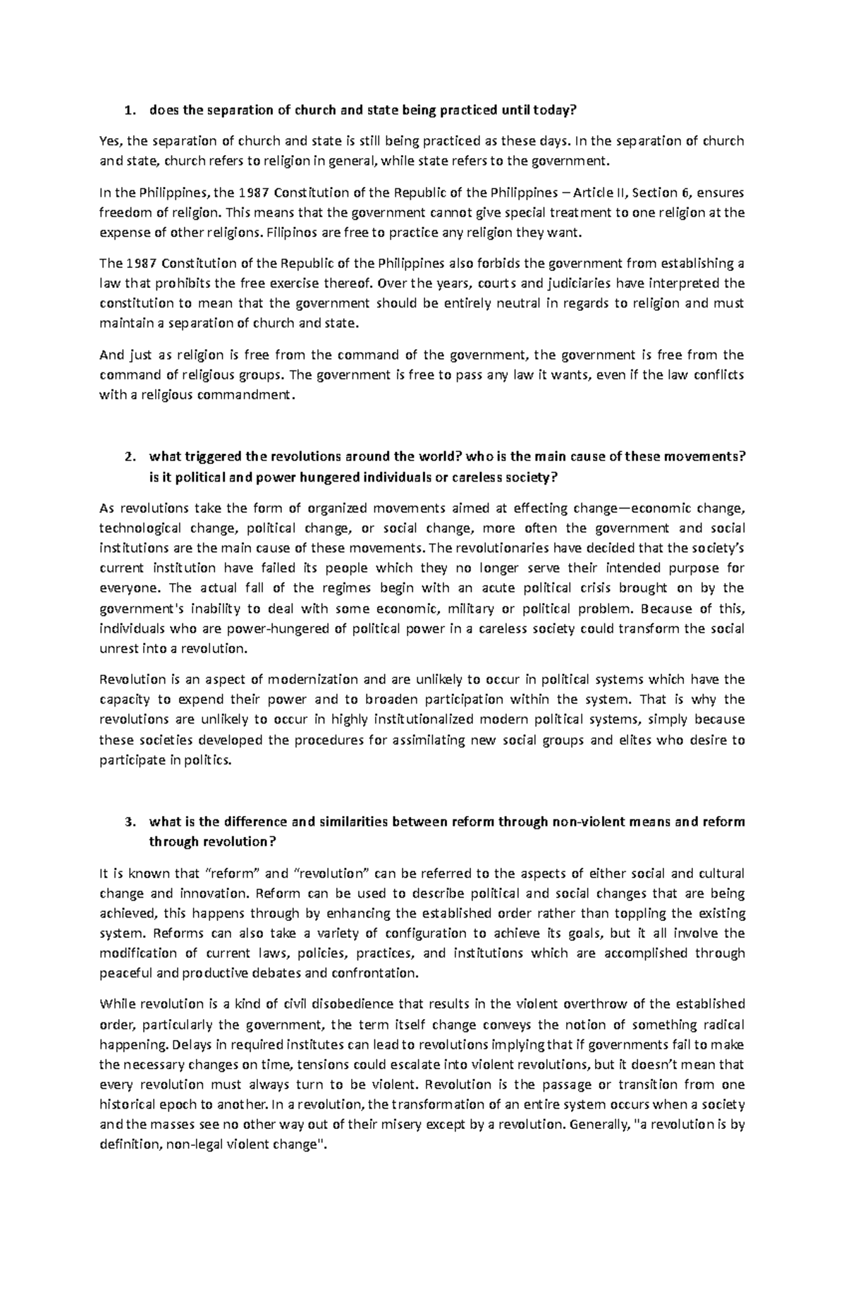Quiz 2 Answers (UNIT 1) - 1. Does the separation of church and state ...